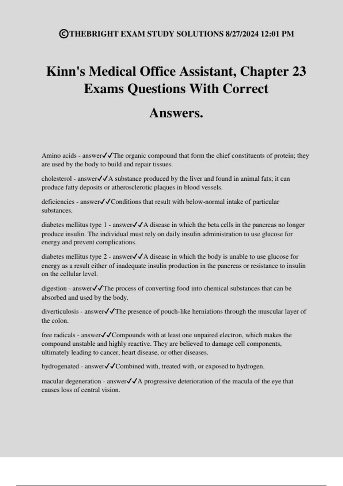 Kinn's Medical Office Assistant, Chapter 23 Exams Questions With ...