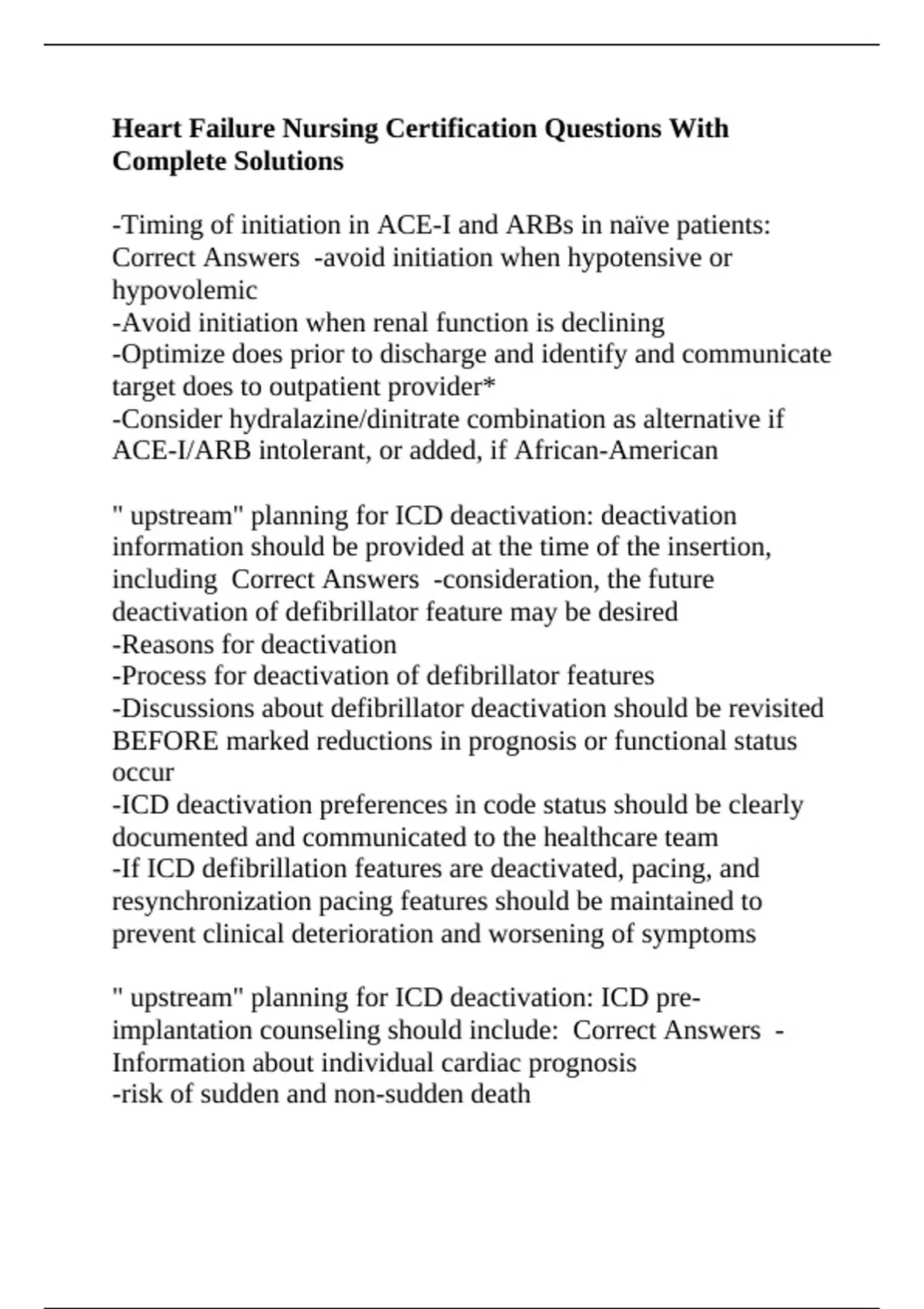 Heart Failure Nursing Certification Questions With Complete Solutions ...