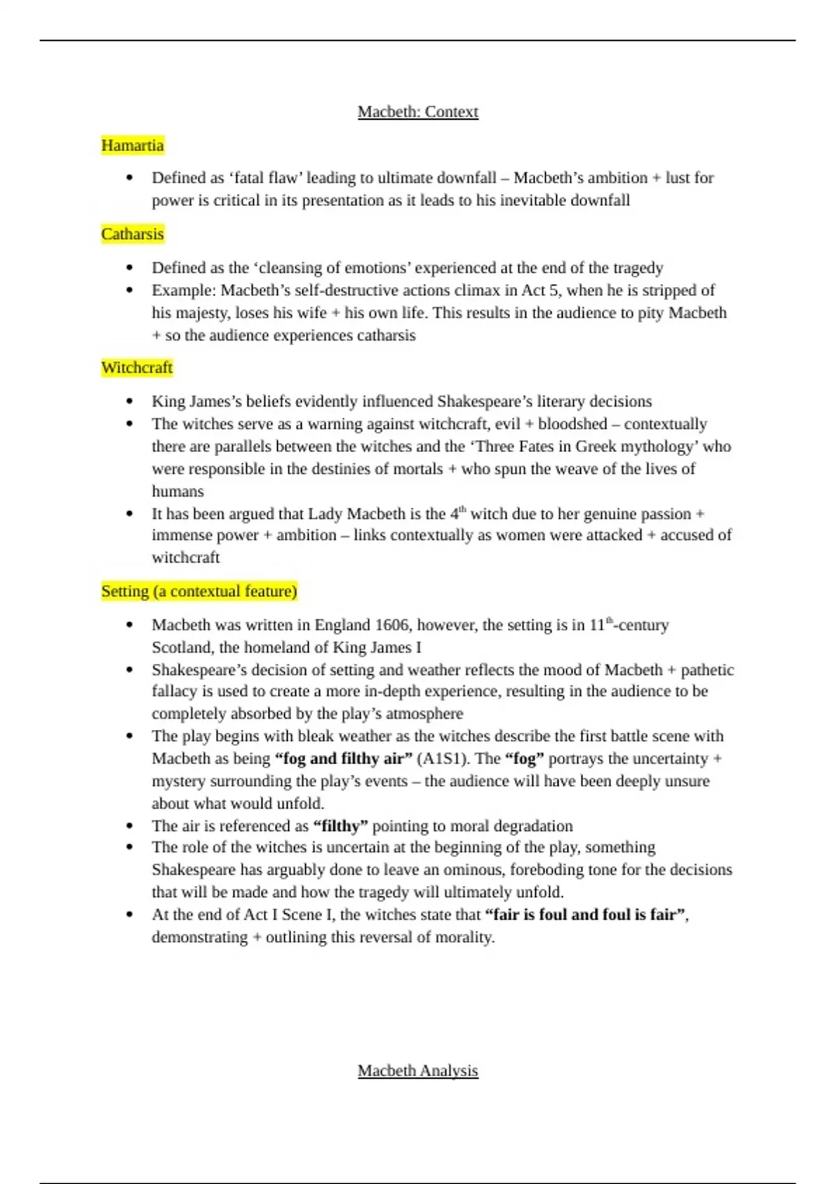 Summary Grade 9 Macbeth Notes including in-depth analysis for the major ...