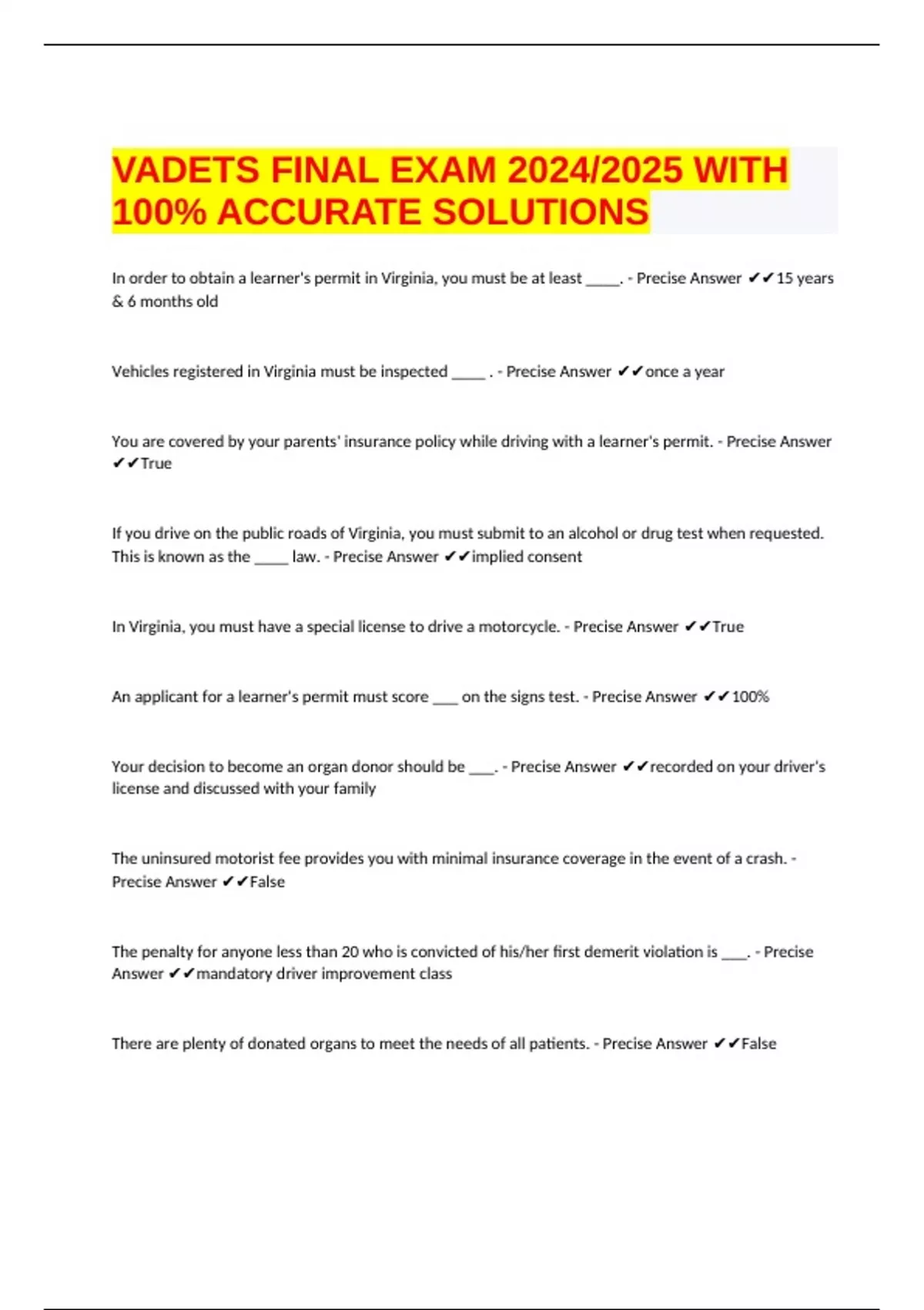 VADETS FINAL EXAM 2024/2025 WITH 100% ACCURATE SOLUTIONS - VADETS ...