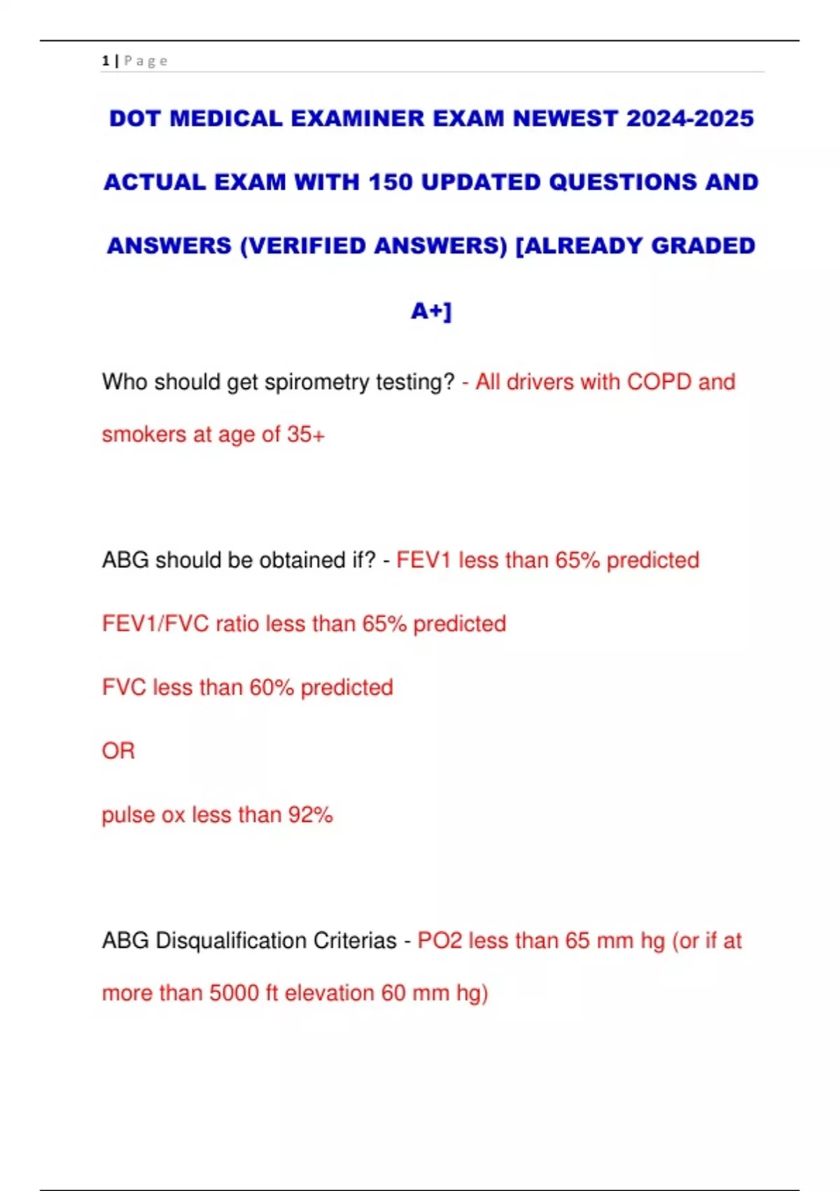 DOT MEDICAL EXAMINER EXAM NEWEST ACTUAL EXAM WITH 150 UPDATED QUESTIONS ...
