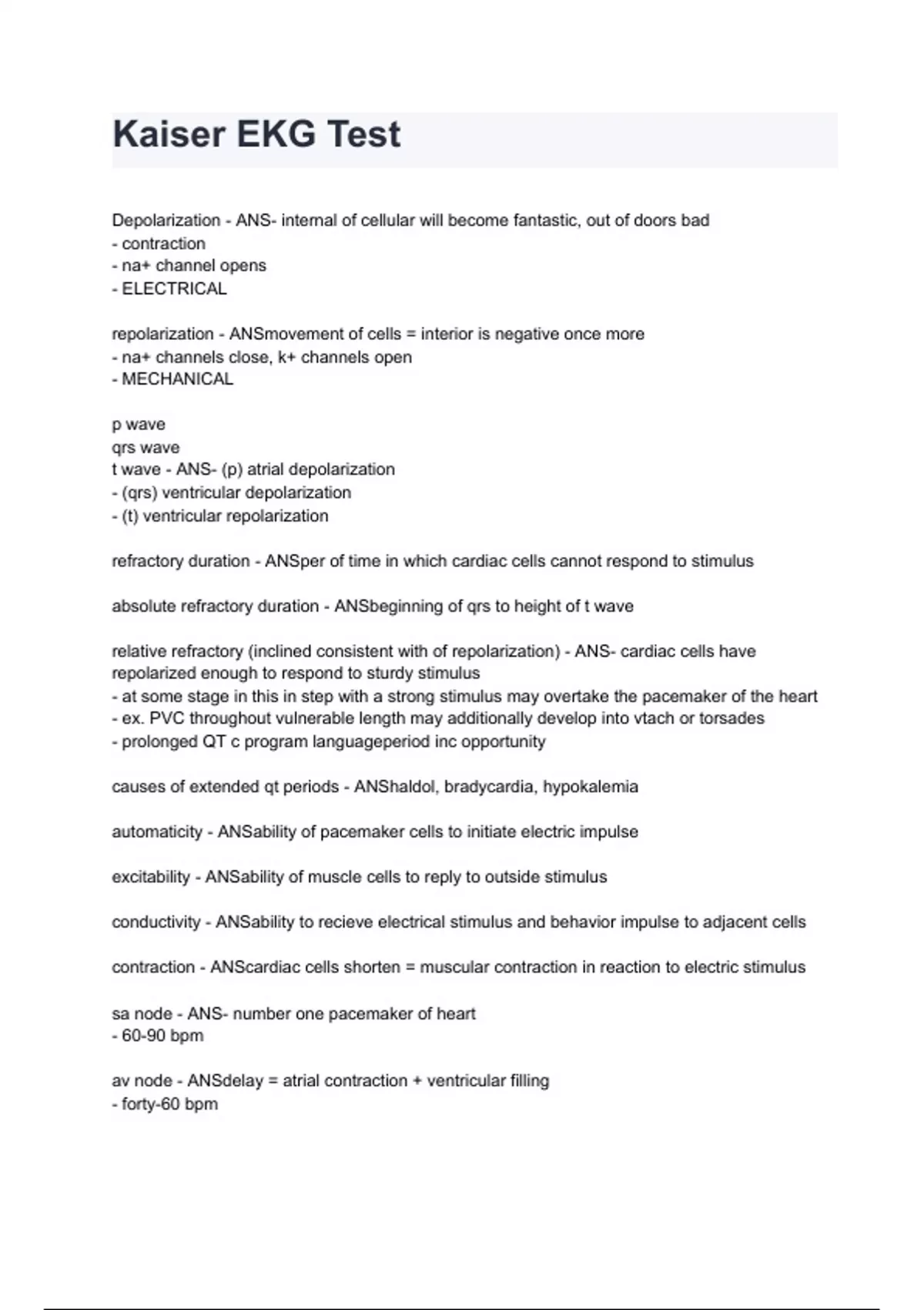 Kaiser EKG Test questions and answers graded A+ 2024/2025 - KAISER EKG ...