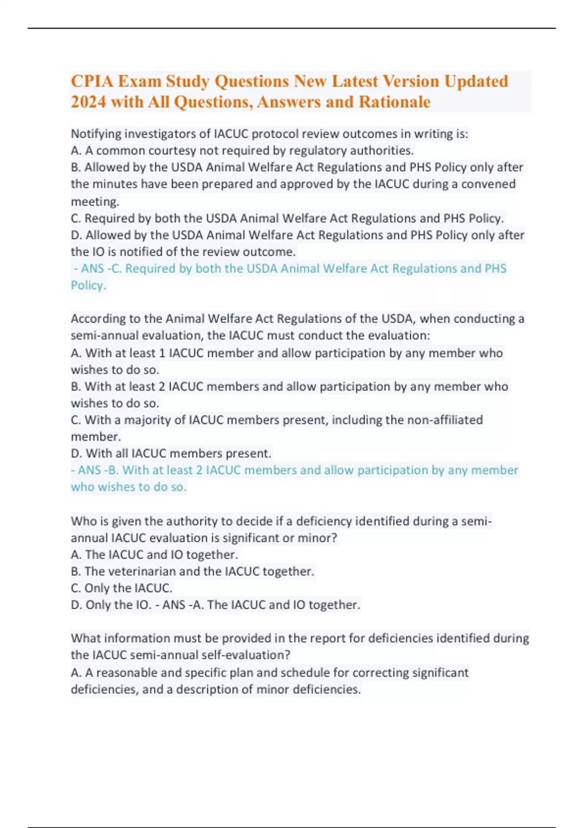 CPIA Exam Study Questions New Latest Version Updated 2024 with All ...