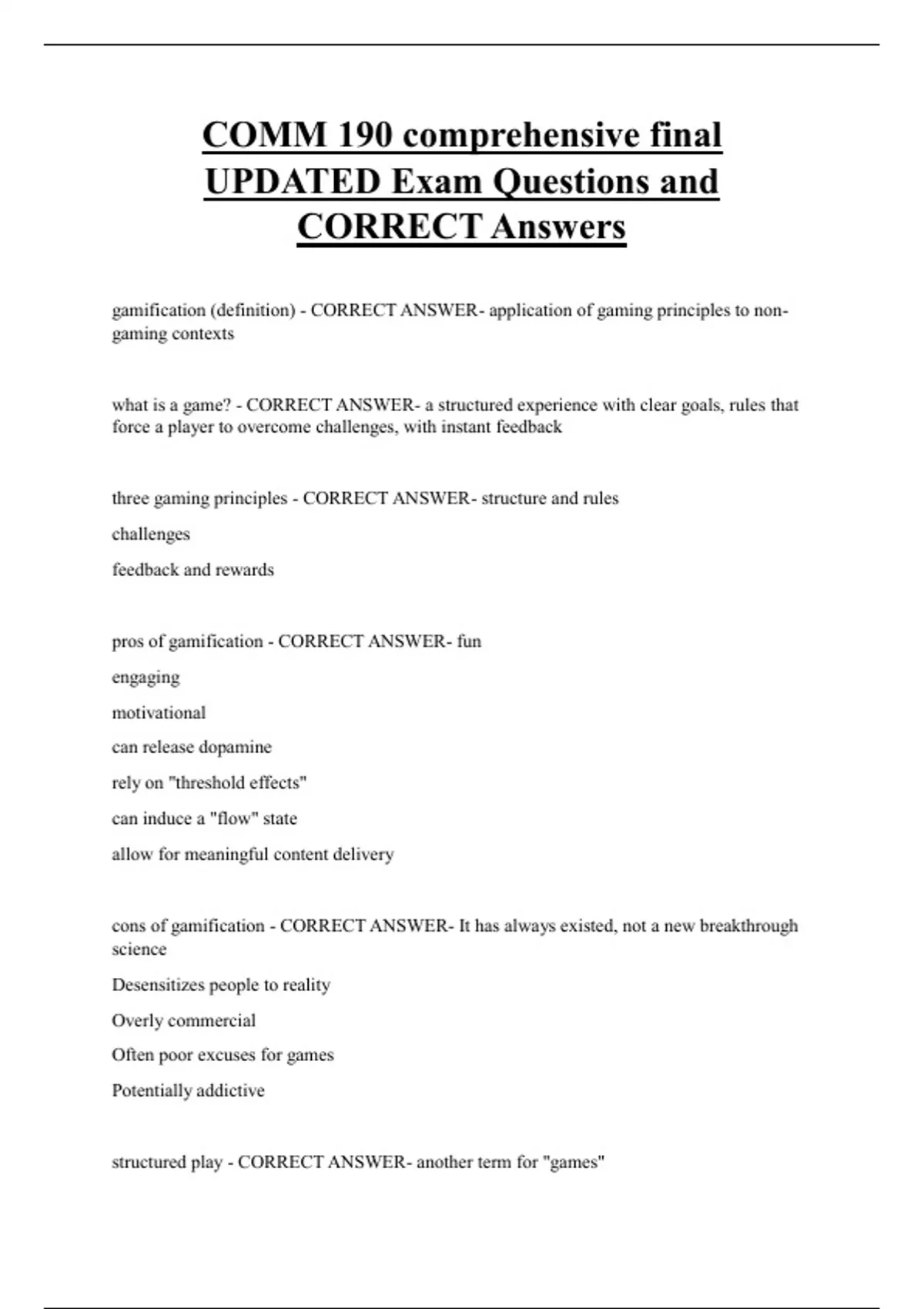 COMM 190 comprehensive final UPDATED Exam Questions and CORRECT Answers ...