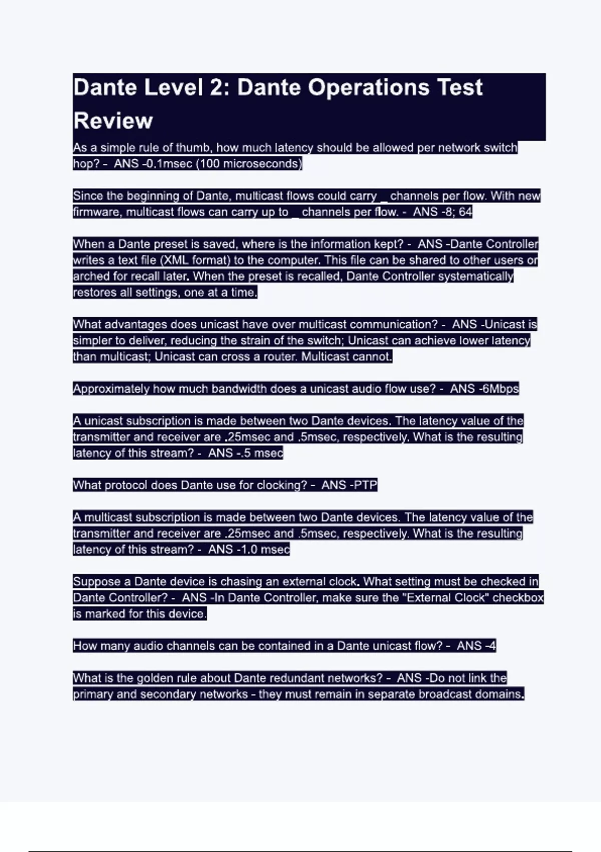 Dante Level 2 Dante Operations Test Review. Questions & 100% Verified ...