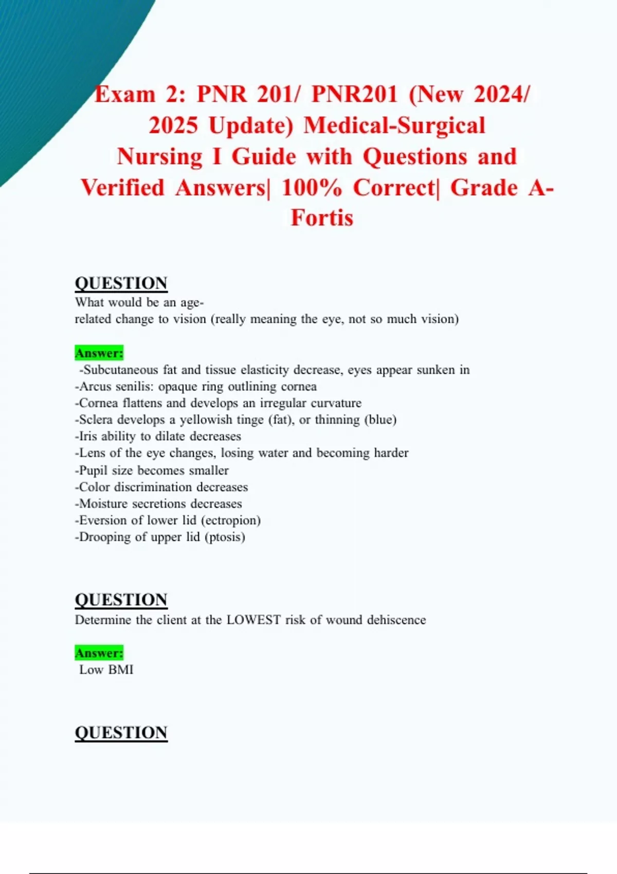 Exam 2: PNR 201/ PNR201 (New 2024/ 2025 Update) Medical-Surgical ...
