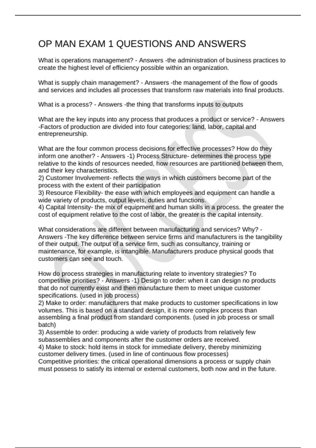 OP MAN EXAM 1 QUESTIONS AND ANSWERS - OP MAN - Stuvia US