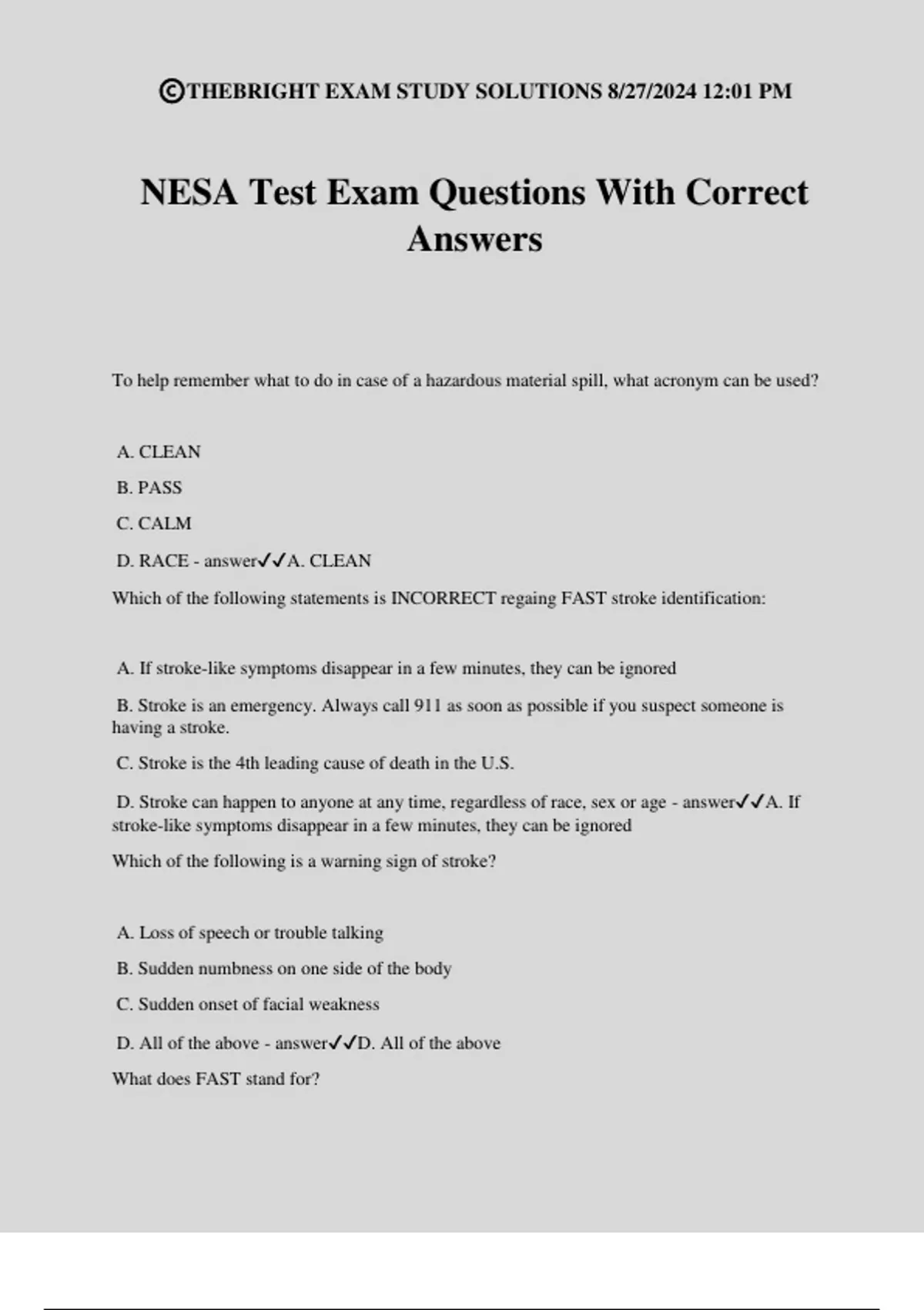 NESA Test Exam Questions With Correct Answers - NESA - Stuvia US