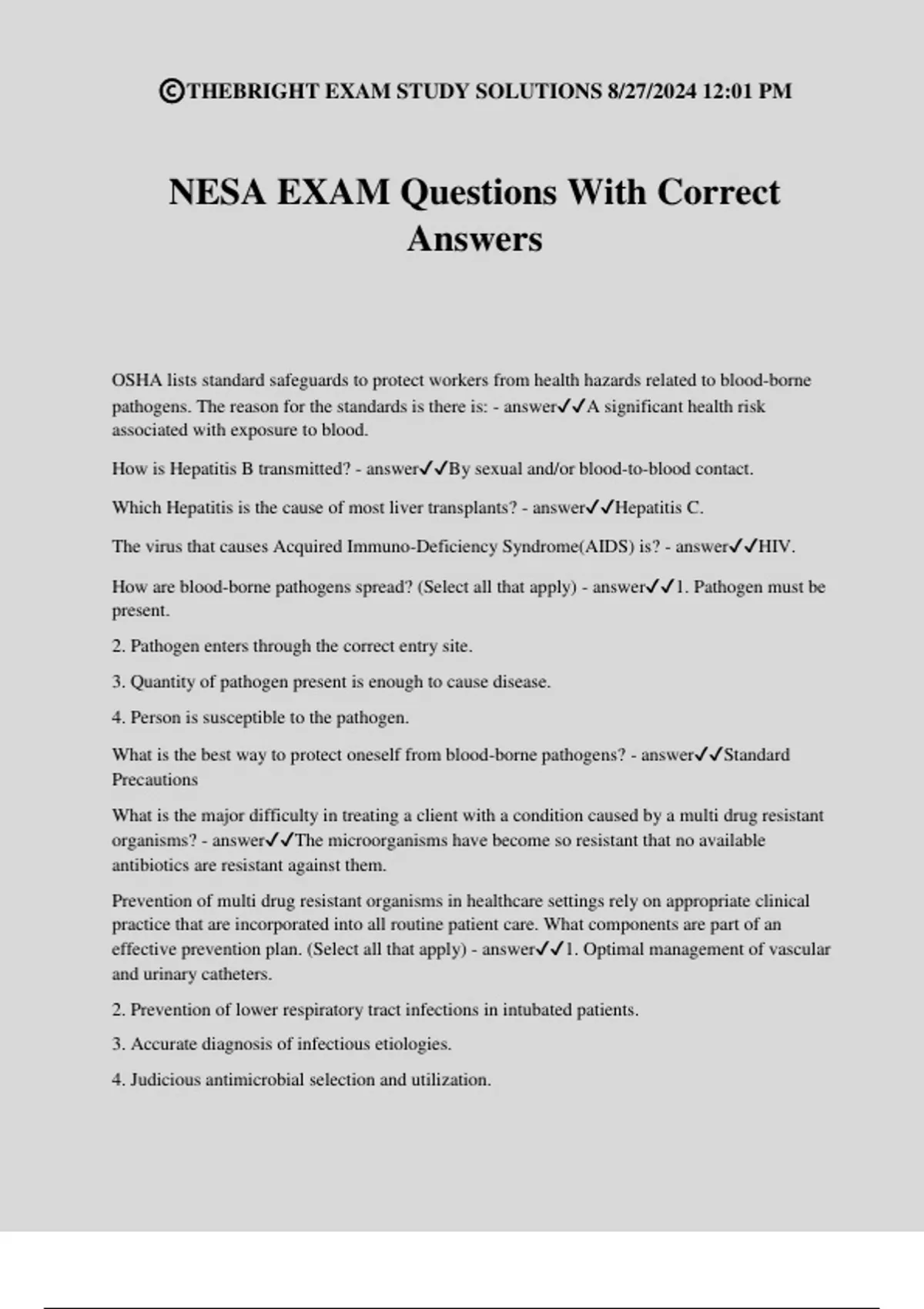 NESA EXAM Questions With Correct Answers - NESA - Stuvia US