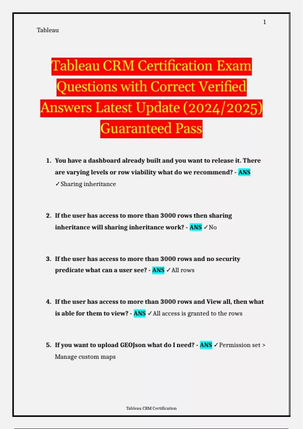 Tableau CRM Certification Exam Questions with Correct Verified Answers ...
