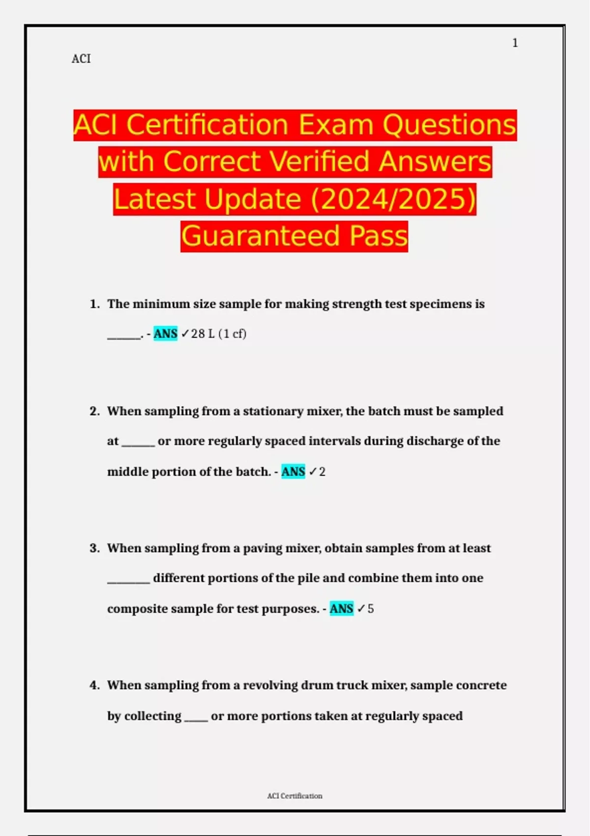ACI Certification Exam Questions with Correct Verified Answers Latest ...