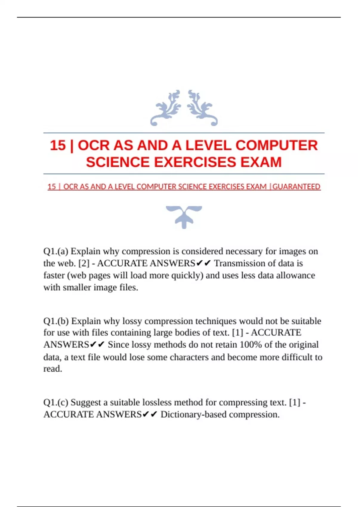 15 | OCR AS AND A LEVEL COMPUTER SCIENCE EXERCISES EXAM |GUARANTEED ...