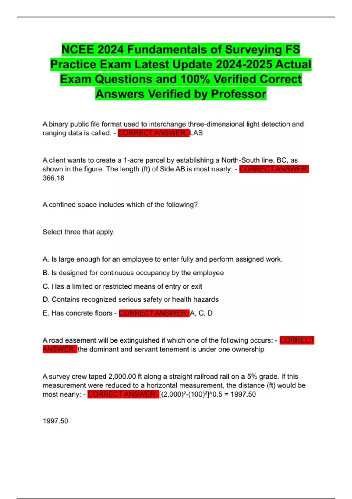 NCEE 2024 Fundamentals of Surveying FS Practice Exam Latest Update ...