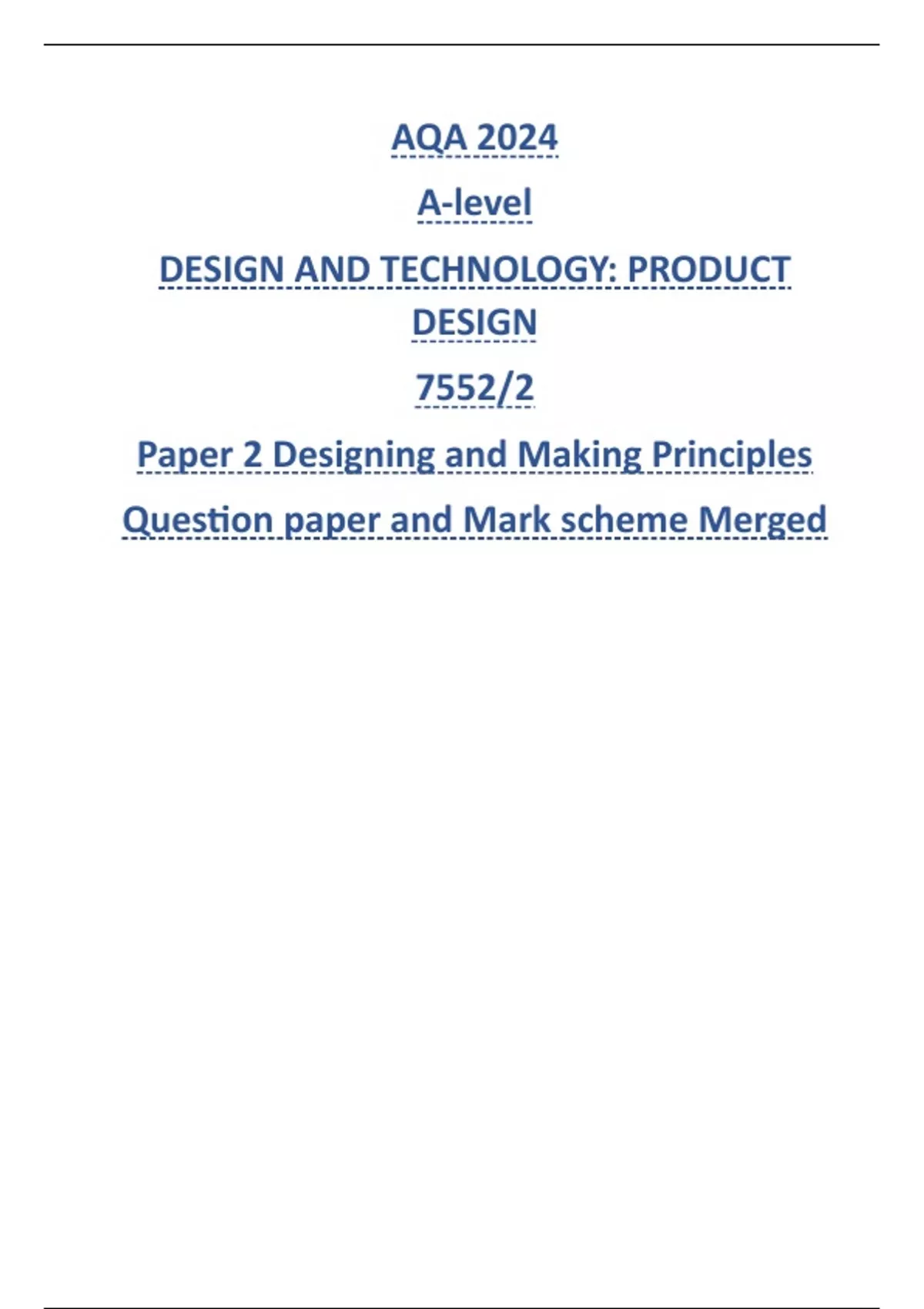 AQA 2024 A-level DESIGN AND TECHNOLOGY: PRODUCT DESIGN 7552/2 Paper 2 ...