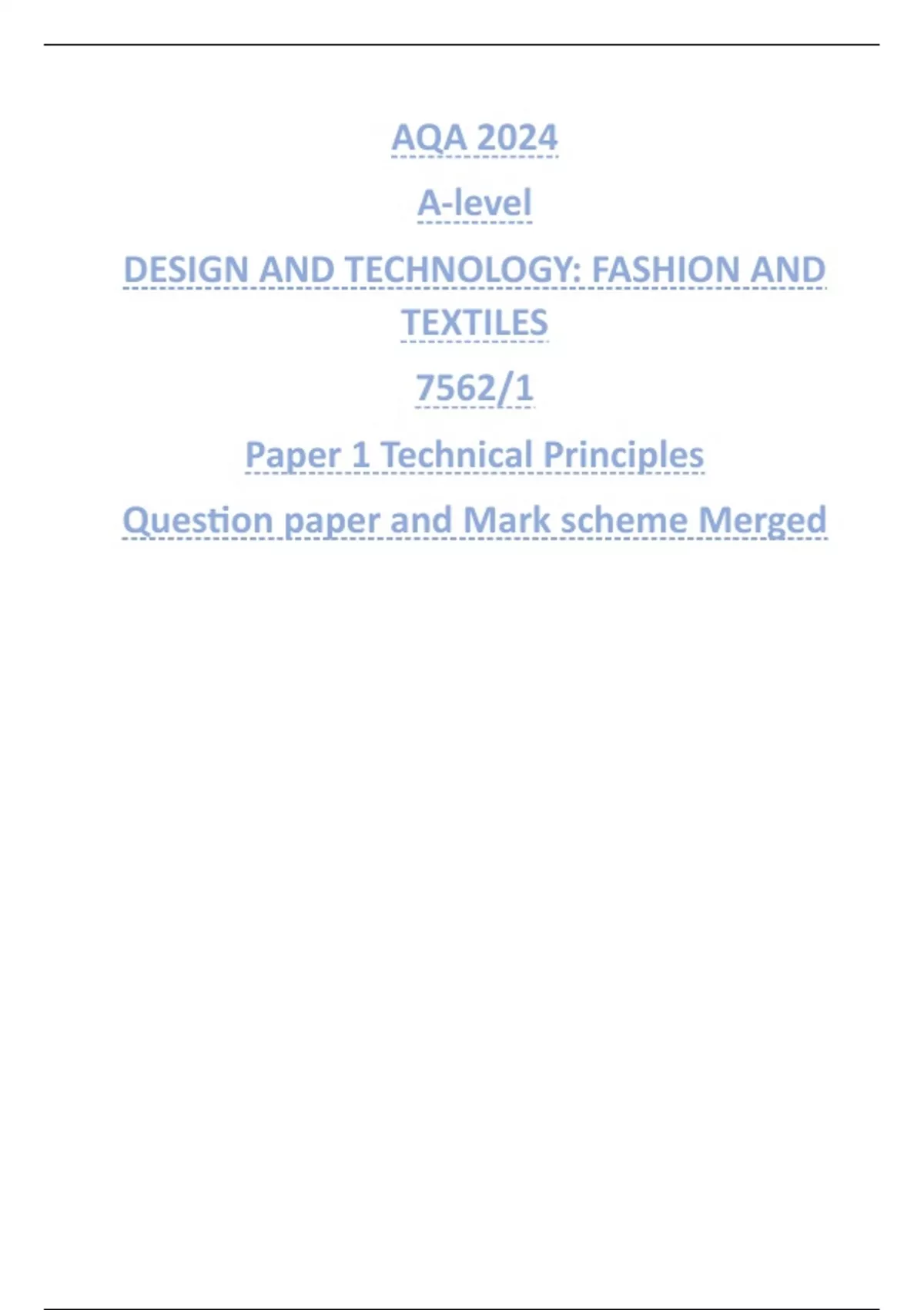 AQA 2024 A-level DESIGN AND TECHNOLOGY: FASHION AND TEXTILES 7562/1 ...