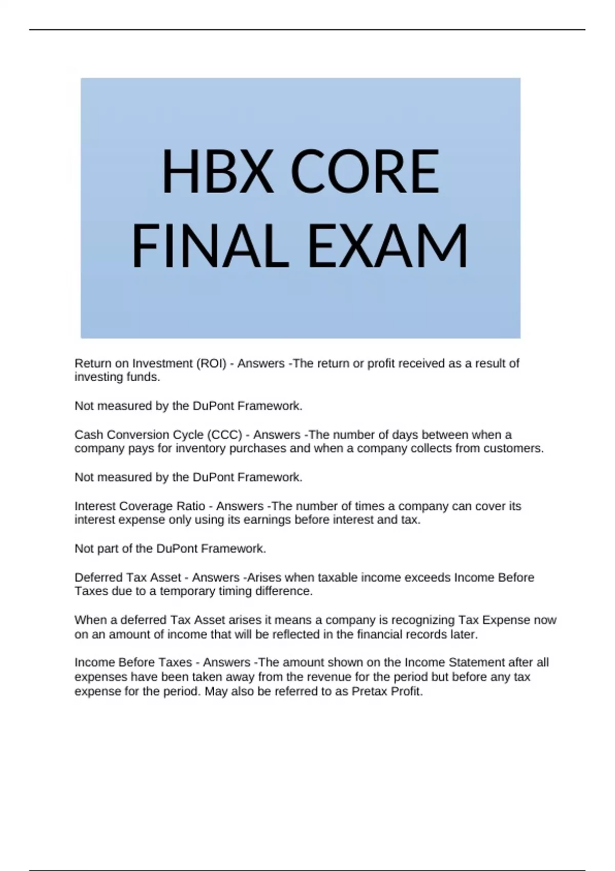 HBX CORE FINAL EXAM - HBX CORE - Stuvia US