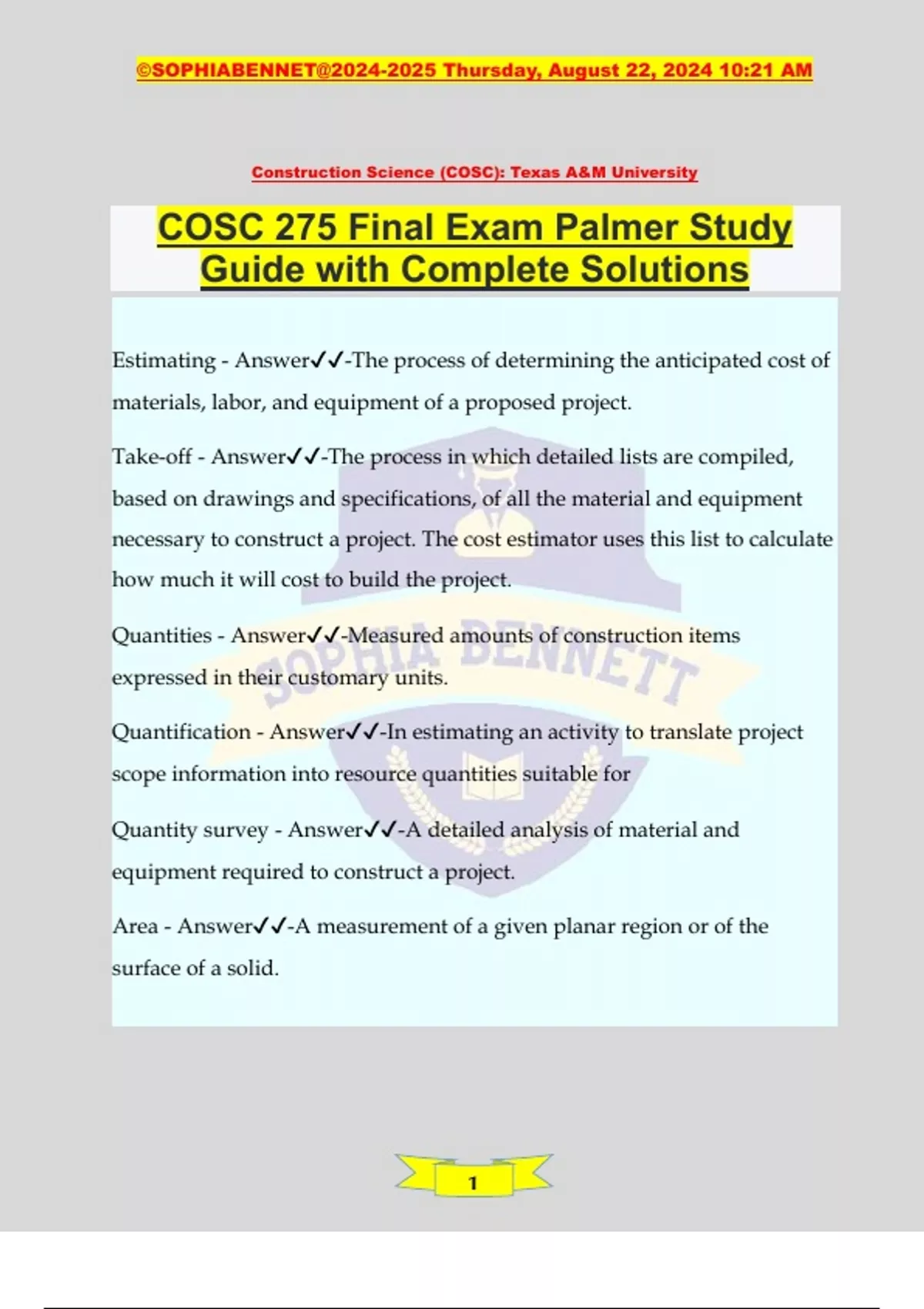 COSC 275 Final Exam Palmer Study Guide with Complete Solutions - COSC 275 - Stuvia US