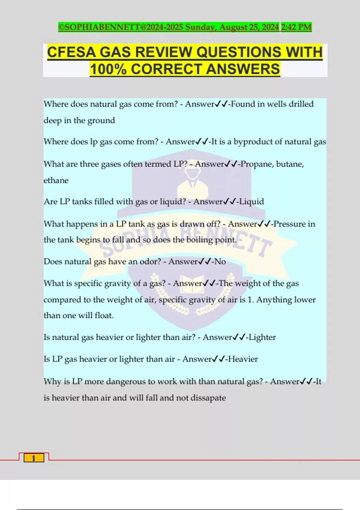 CFESA GAS REVIEW QUESTIONS WITH 100% CORRECT ANSWERS - CFESA - Stuvia US