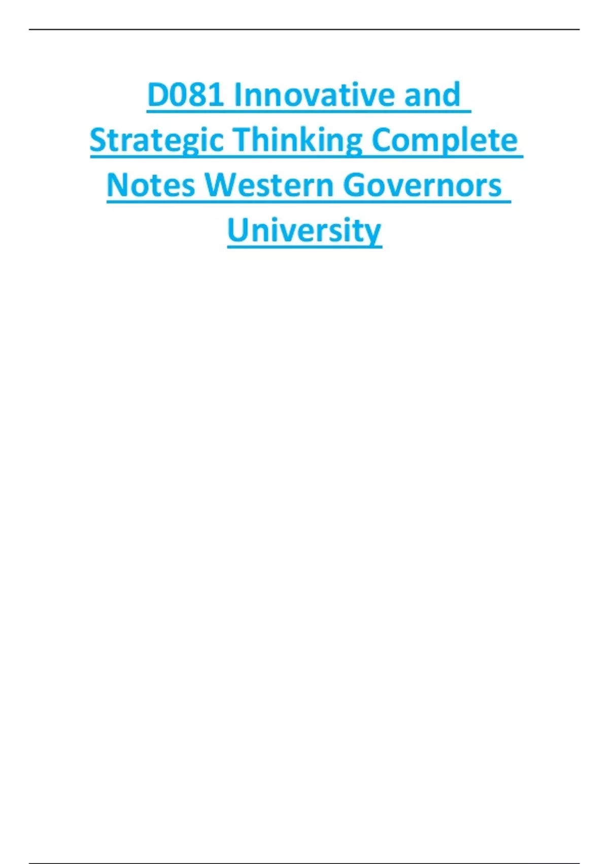 D081 Innovative and Strategic Thinking Complete Notes Western Governors ...