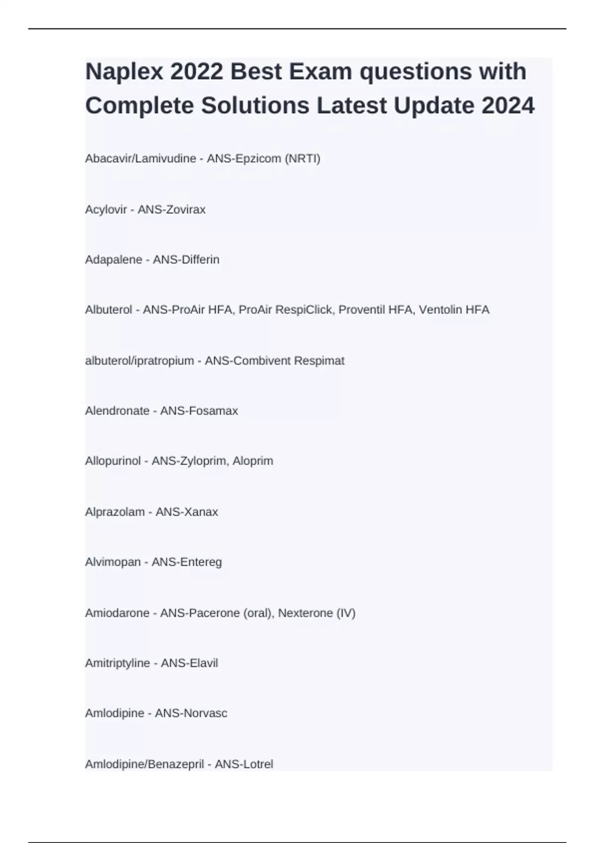 Naplex 2022 Best Exam questions with Complete Solutions Latest Update ...