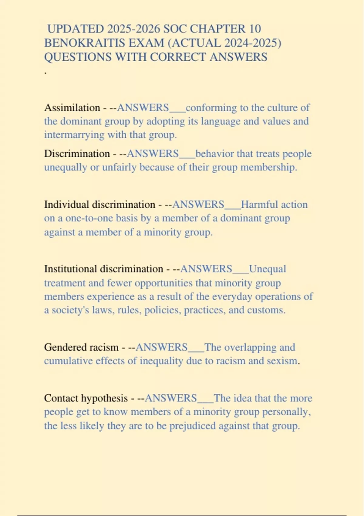 UPDATED SOC CHAPTER 10 BENOKRAITIS EXAM (ACTUAL ) QUESTIONS WITH ...