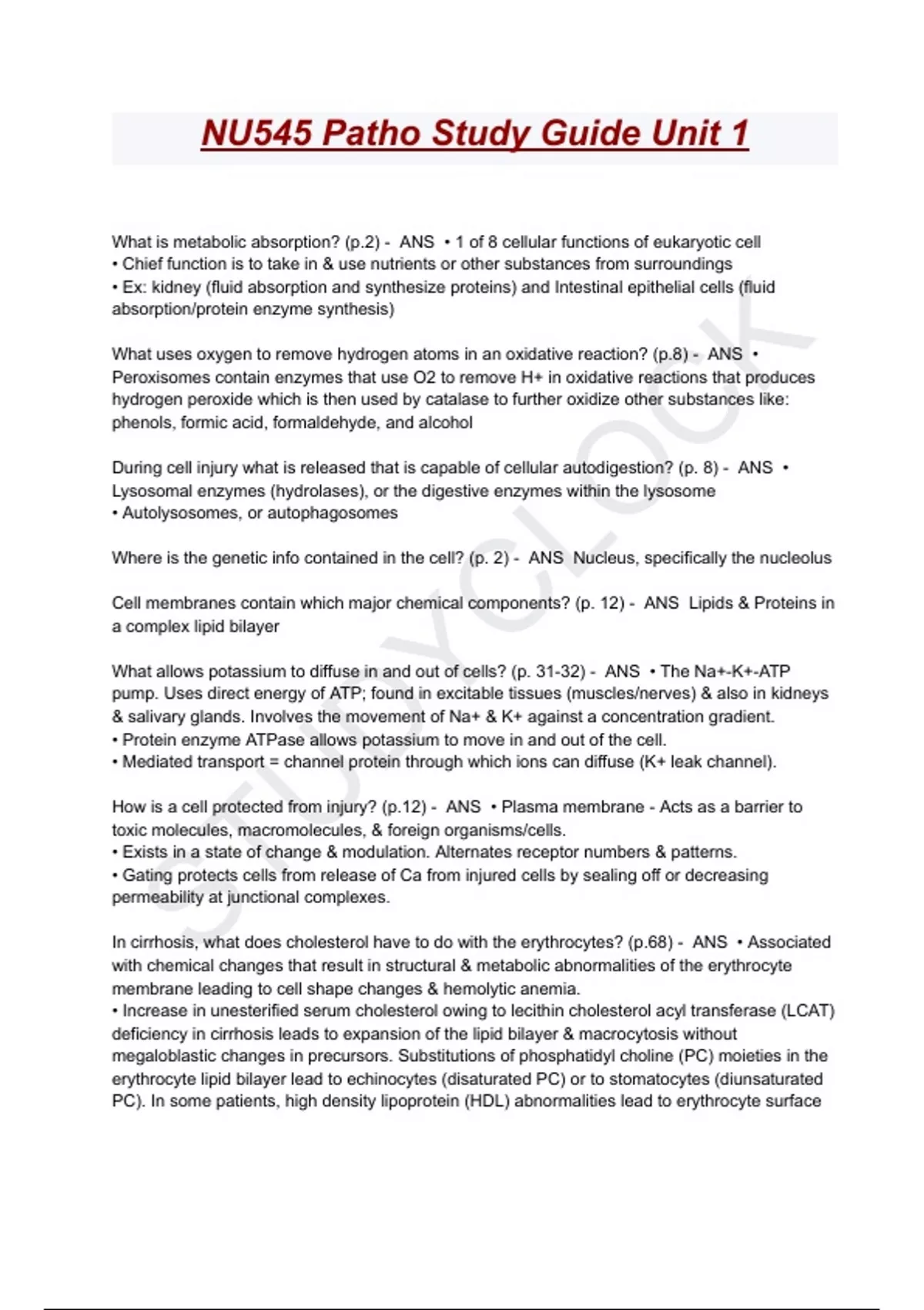 NU545 Patho Study Guide Unit 1 Exam Questions And Answers - NU 545 - Stuvia US
