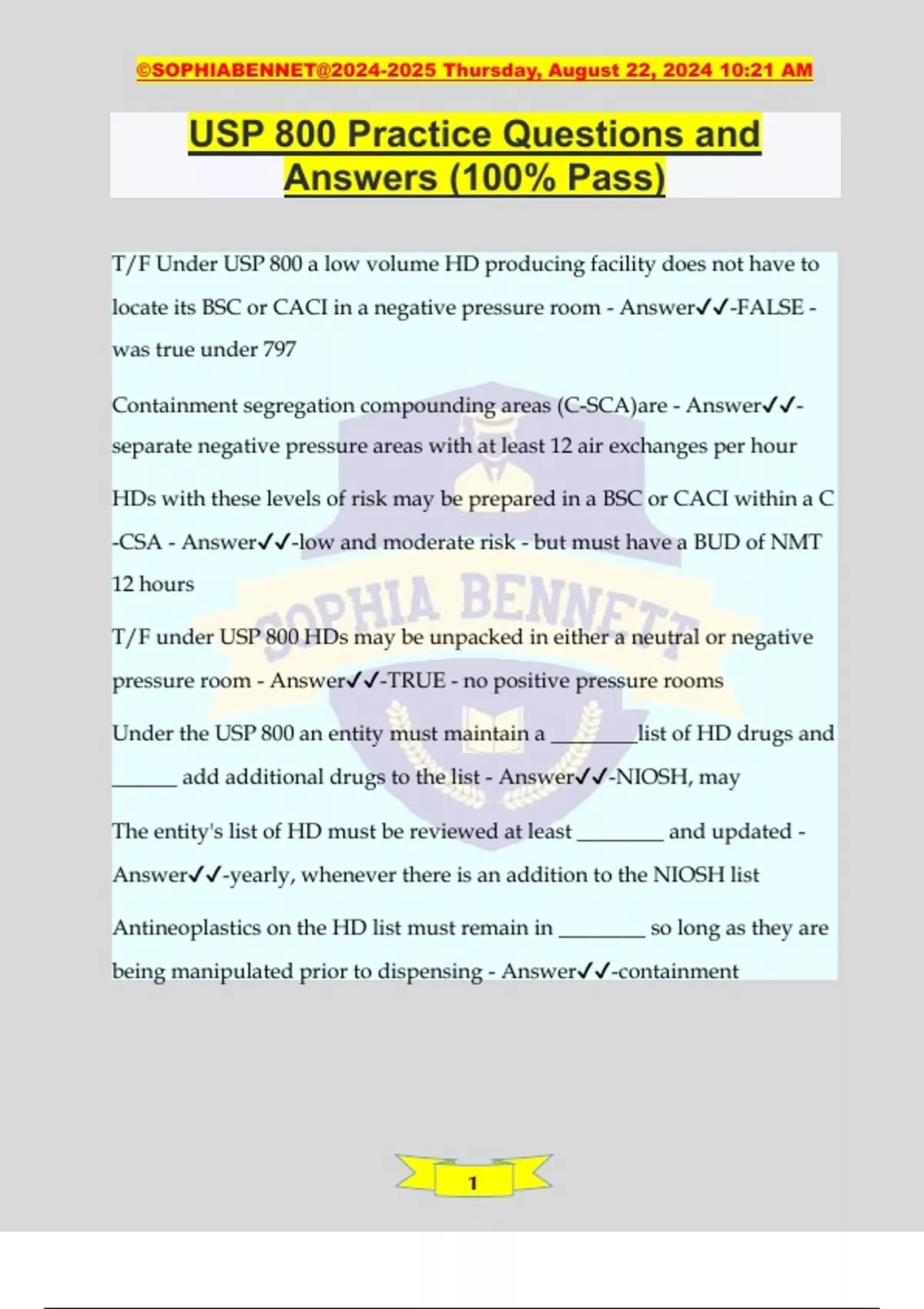 USP 800 Practice Questions and Answers (100% Pass) - USP 800 - Stuvia US