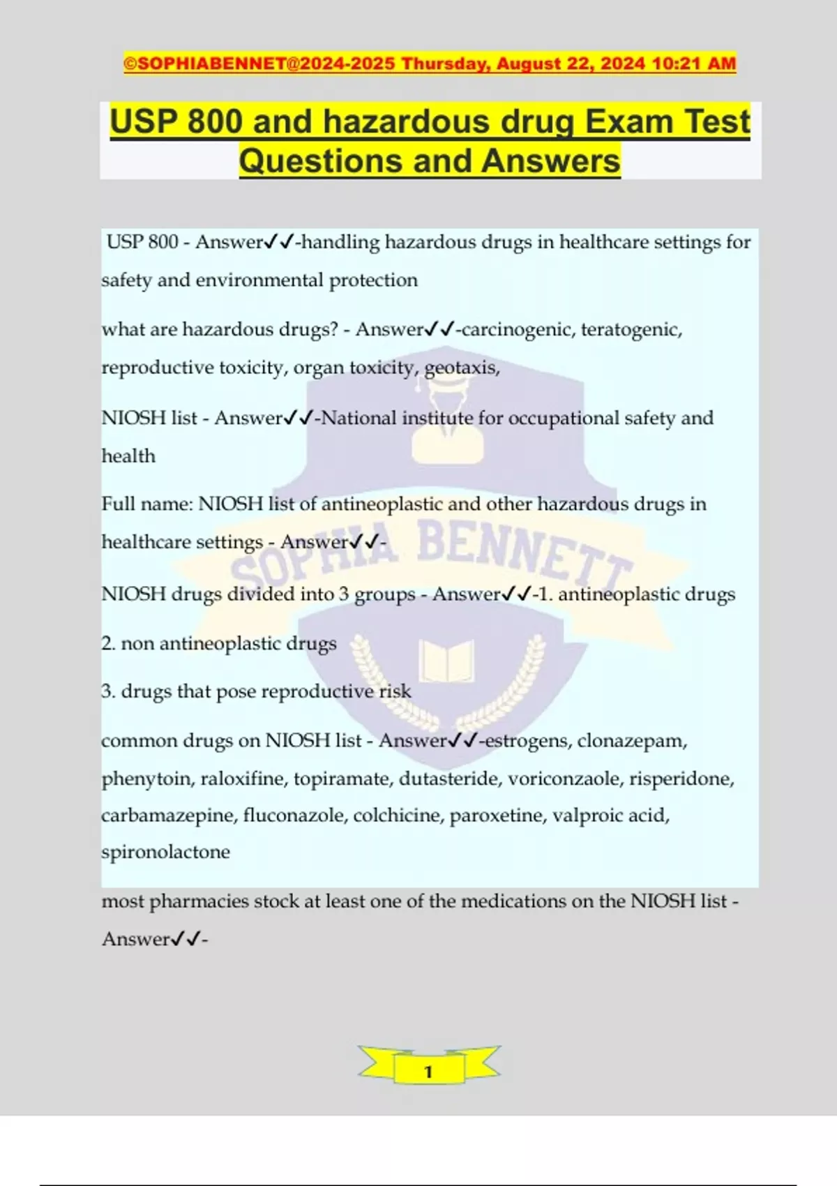 USP 800 and hazardous drug Exam Test Questions and Answers - USP 800 ...