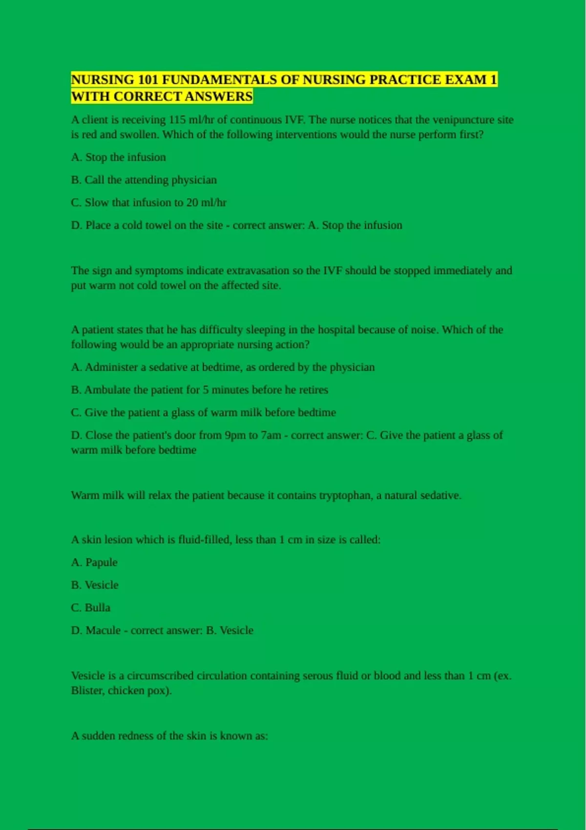 NURSING 101 FUNDAMENTALS OF NURSING PRACTICE EXAM - Nursing ...