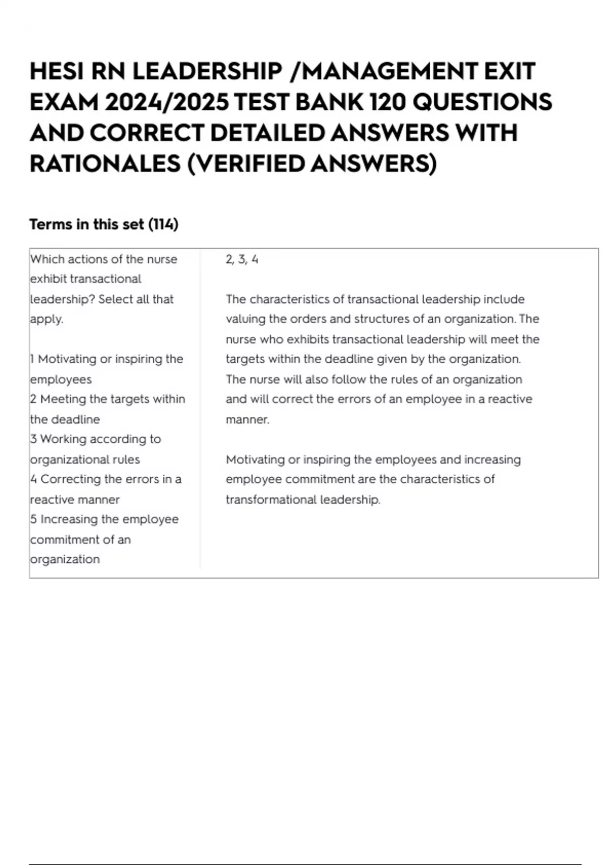 HESI RN LEADERSHIP /MANAGEMENT EXIT EXAM 2024/2025 TEST BANK 120 ...