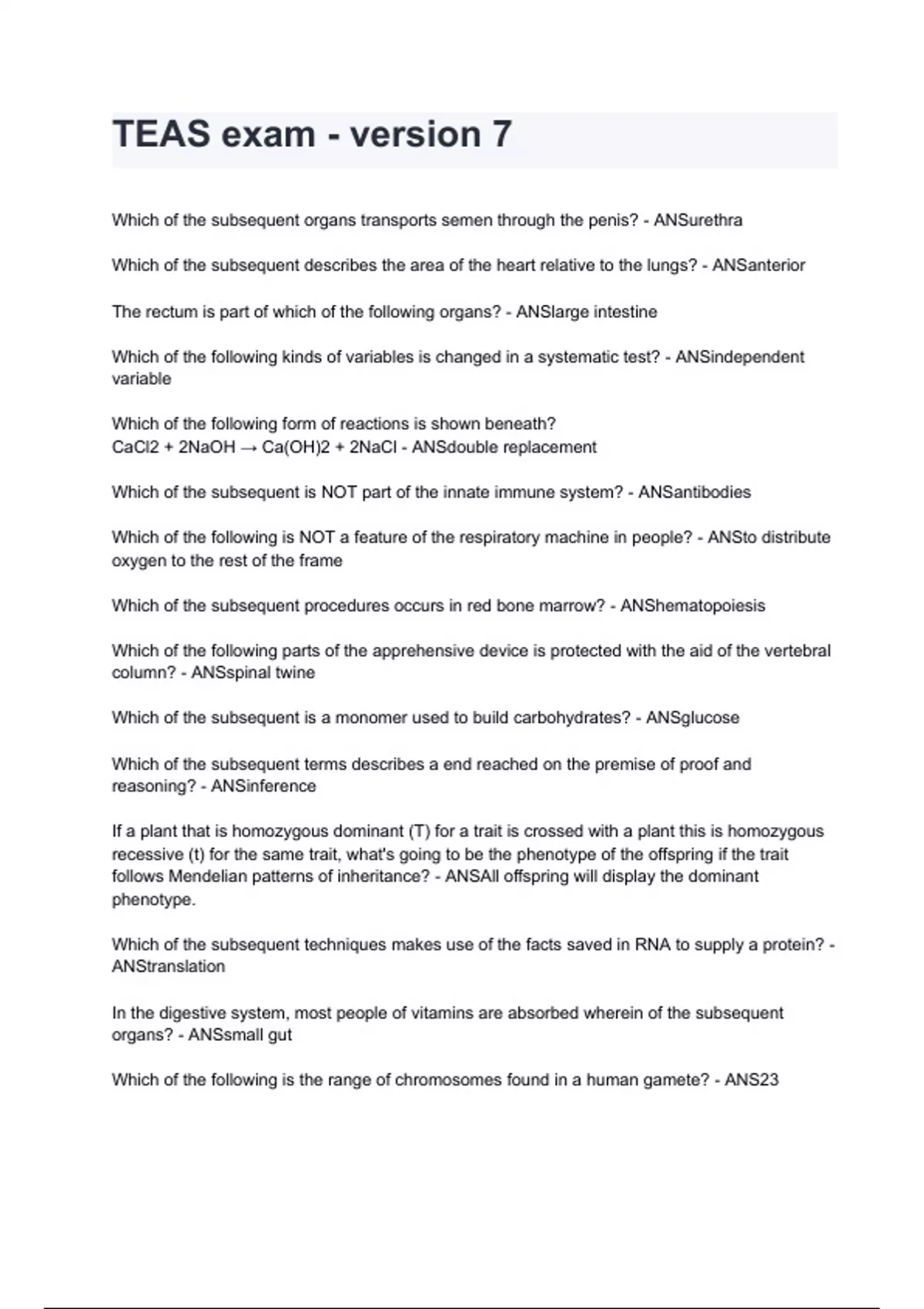 ATI TEAS 7 Exam 2024/2025 Comprehensive Compilation of Actual Questions ...