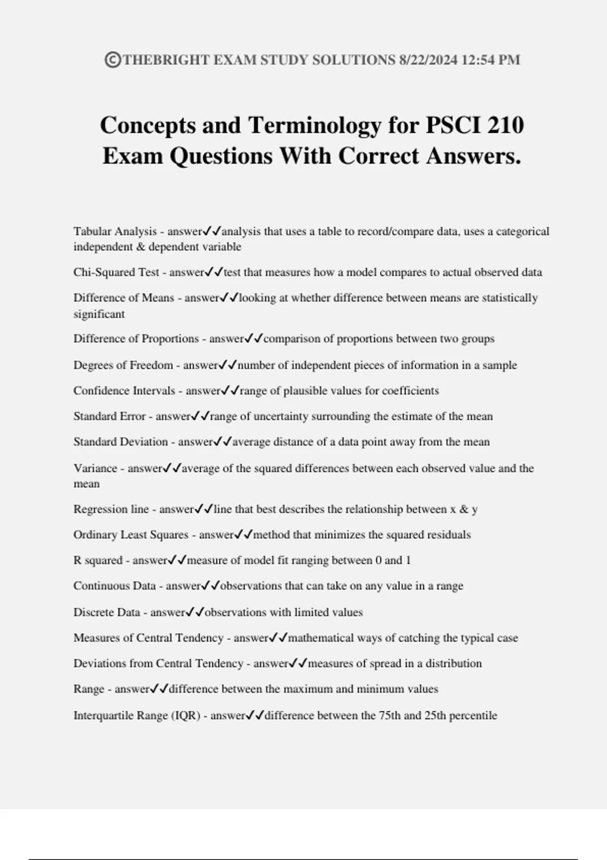 Concepts and Terminology for PSCI 210 Exam Questions With Correct ...