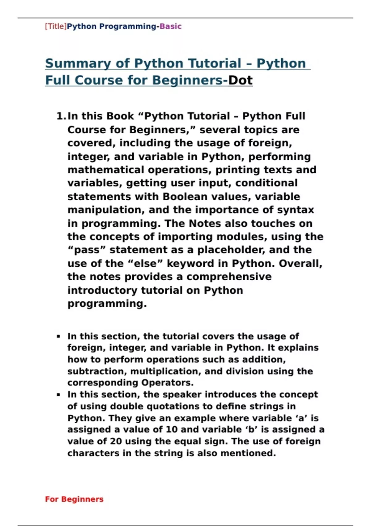 Python programming language for Beginners - Coding - Stuvia US