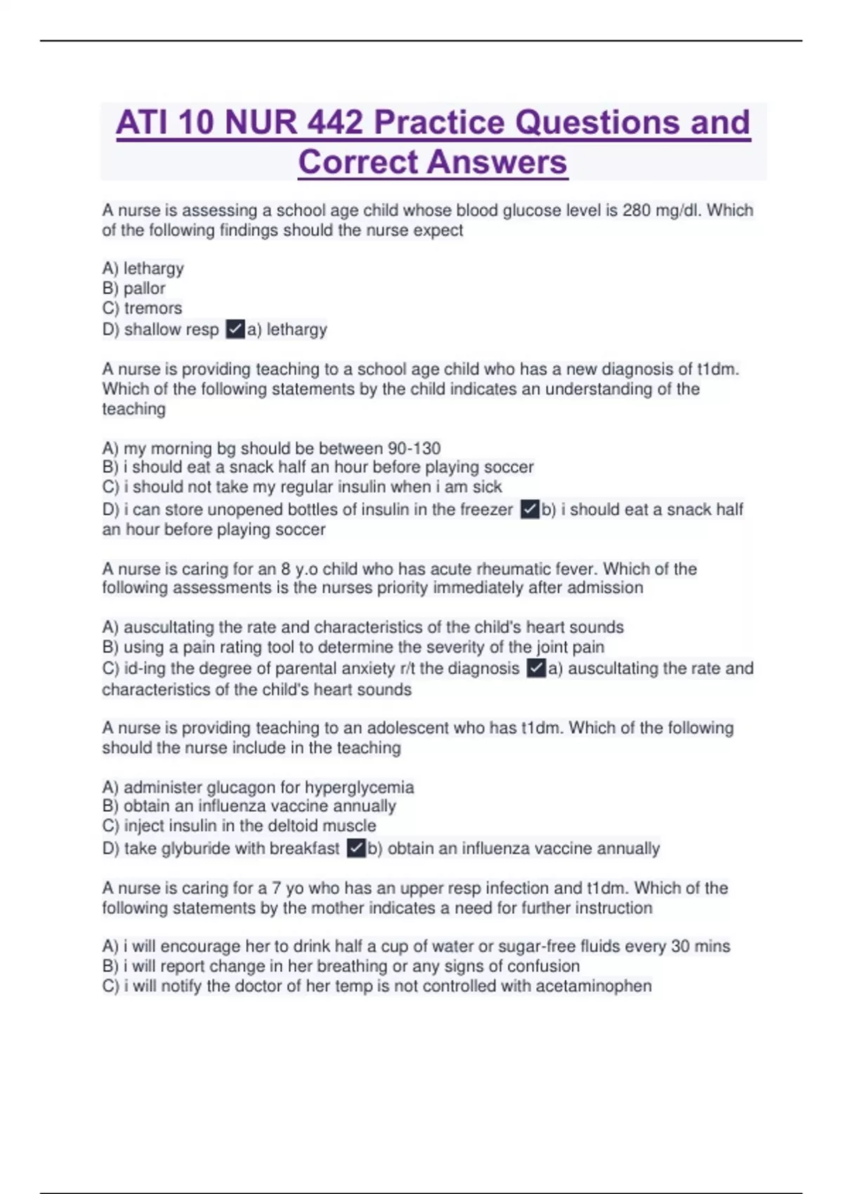 ATI 10 NUR 442 Practice Questions and Correct Answers - NUR 442 - Stuvia US