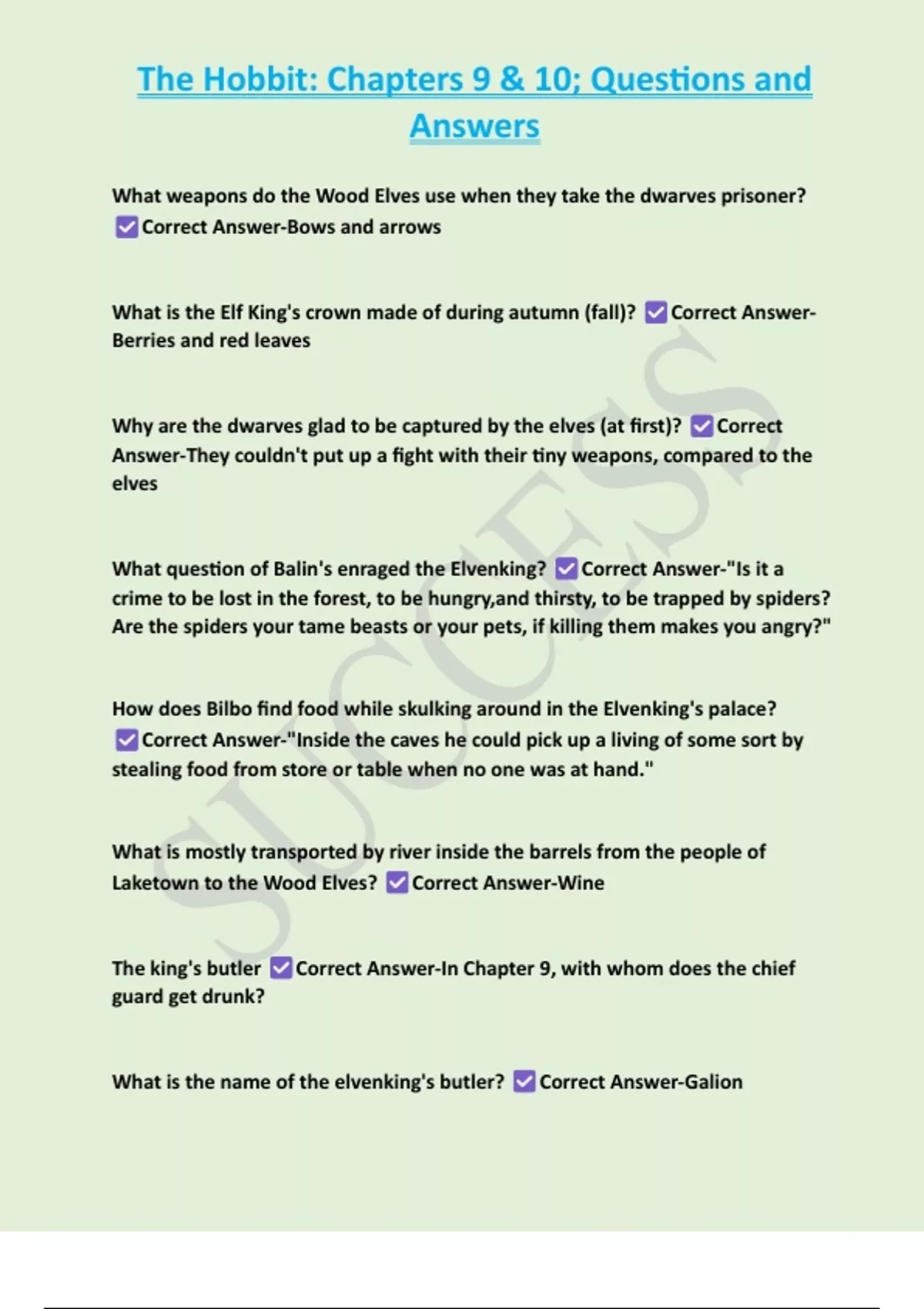 The Hobbit: Chapters 9 & 10; Questions and Answers - The Hobbit - Stuvia US