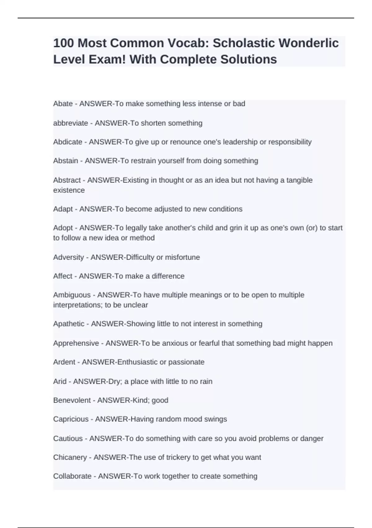 100 Most Common Vocab: Scholastic Wonderlic Level Exam! With Complete ...