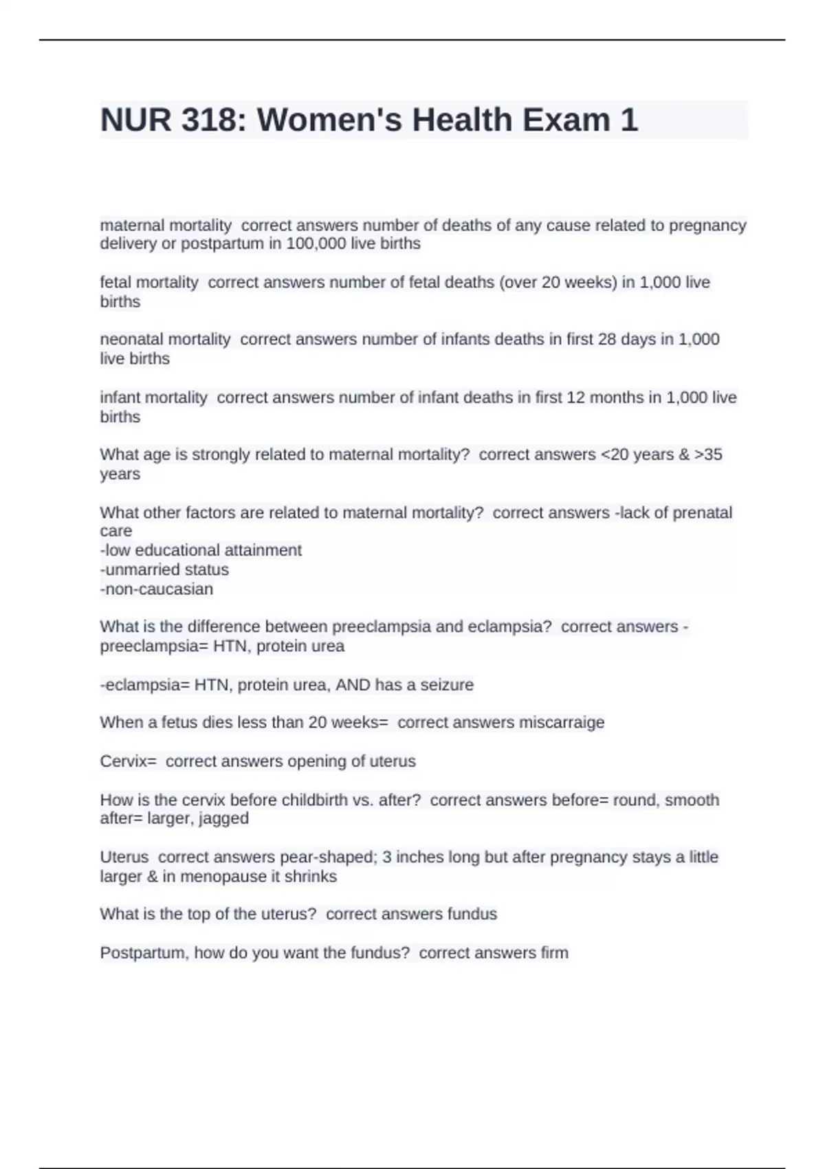 NUR 318: Women's Health Exam with correct answers 2024 - NUR 318: Women ...