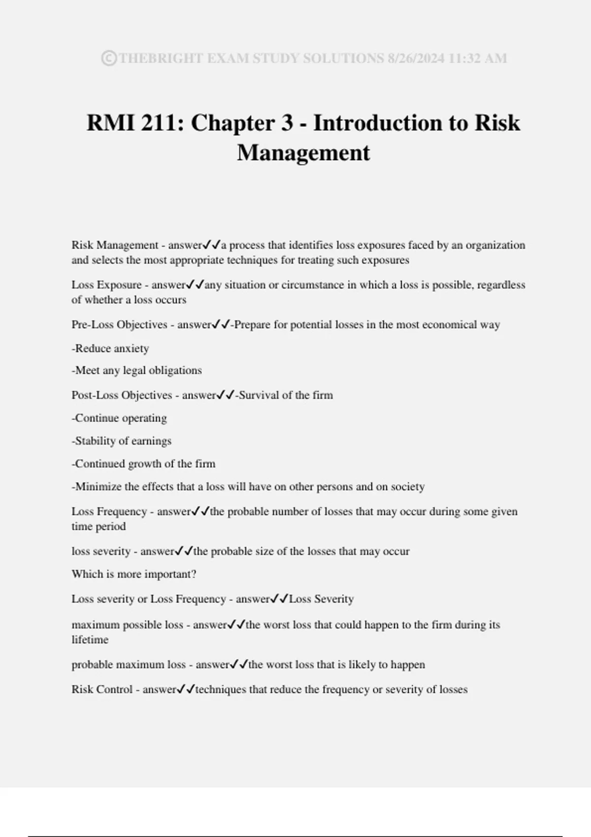 RMI 211: Chapter 3 - Introduction to Risk Management - RMI 211 - Stuvia US