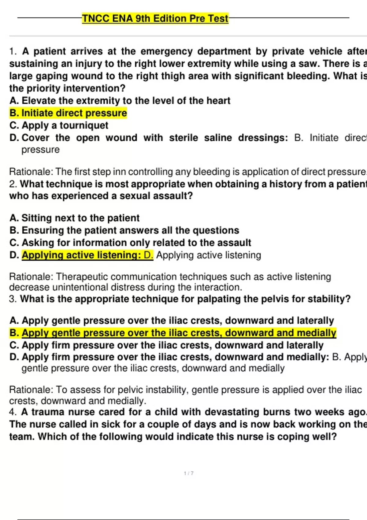Tncc test prep 9th edition questions with correct answers 100% pass ...