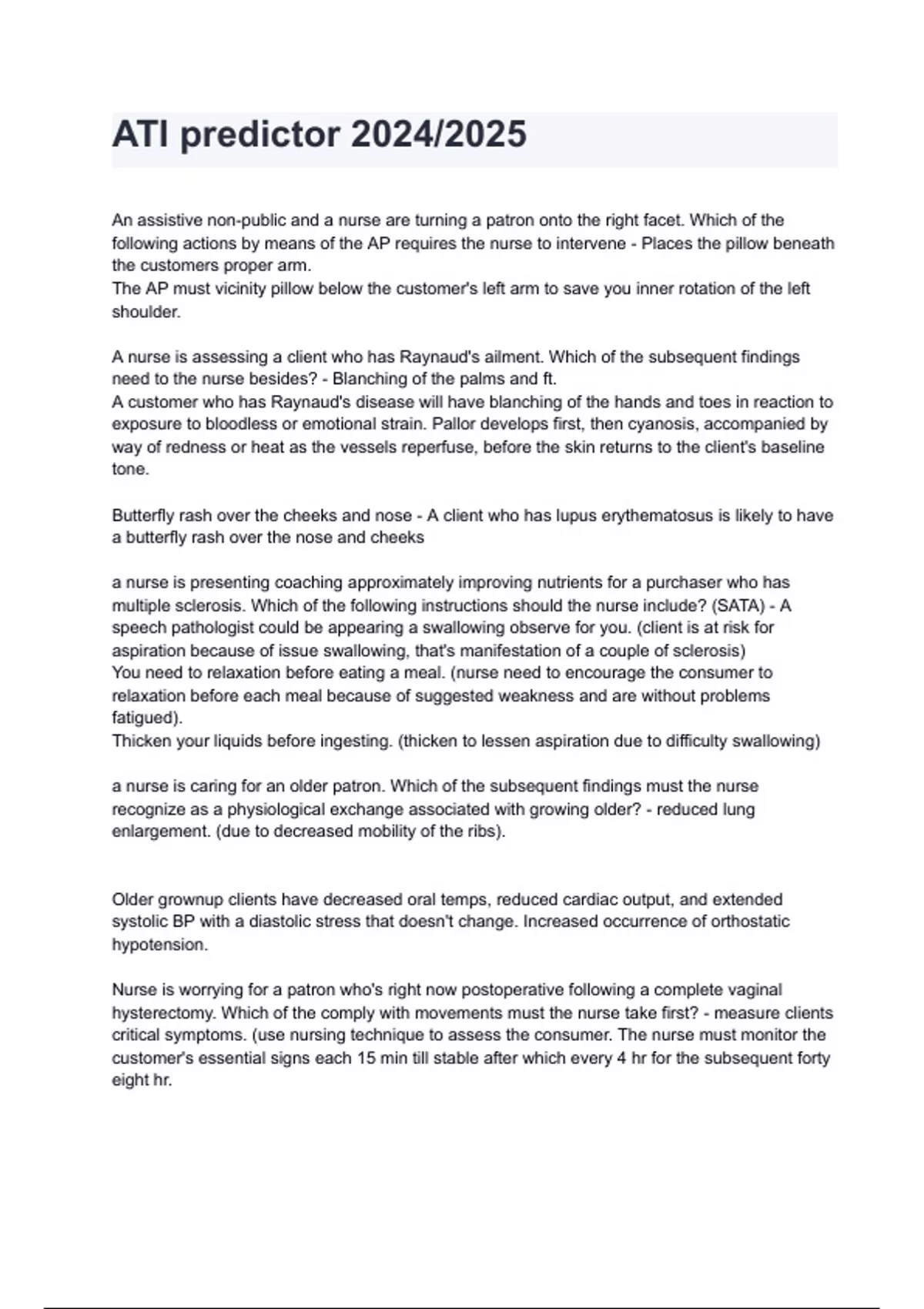 ATI predictor 2024/2025 questions and answers rated A+ - ATI PN ...