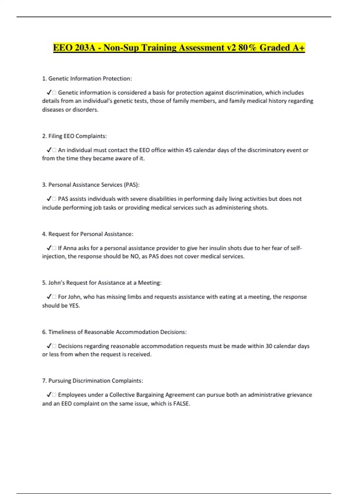 EEO 203A - Non-Sup Training Assessment v2 80% Graded A+ - EEO 203A - Non-Sup Training Assessment ...