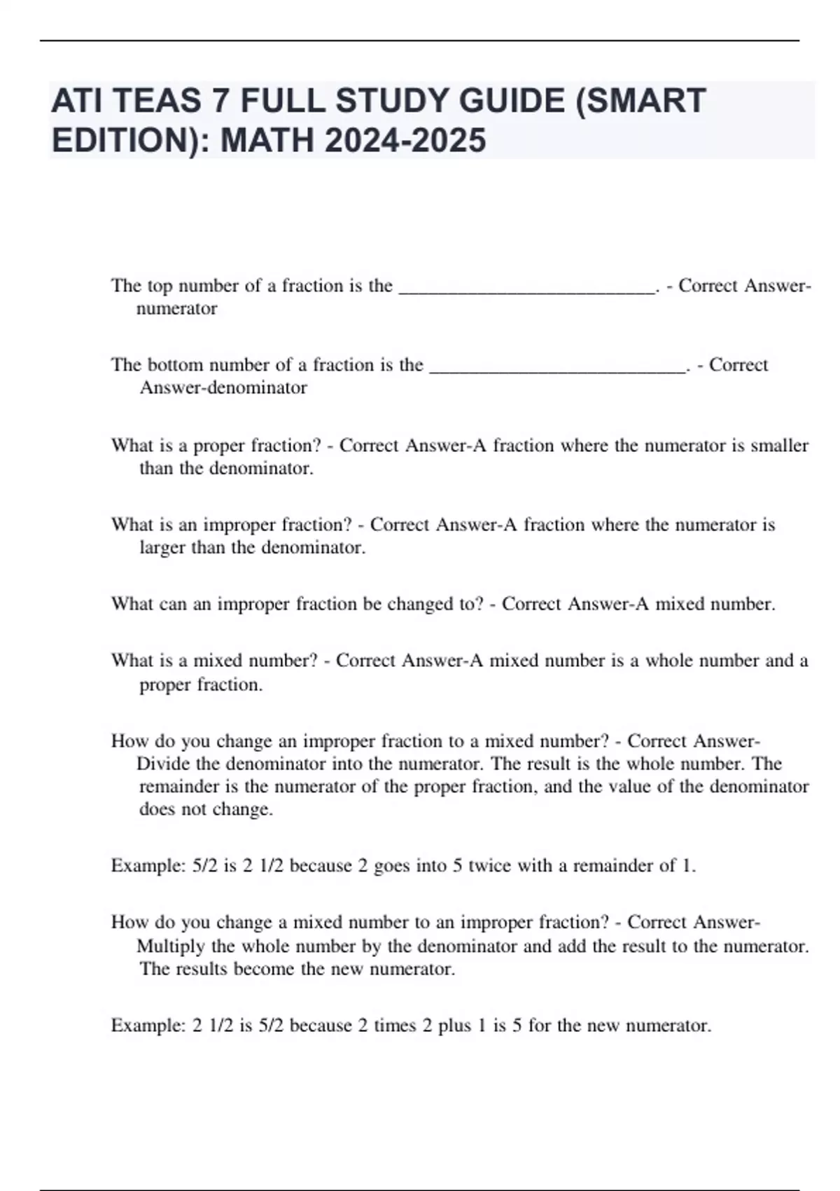ATI TEAS 7 FULL STUDY GUIDE (SMART EDITION): MATH - ATI TEAS 7 - Stuvia US