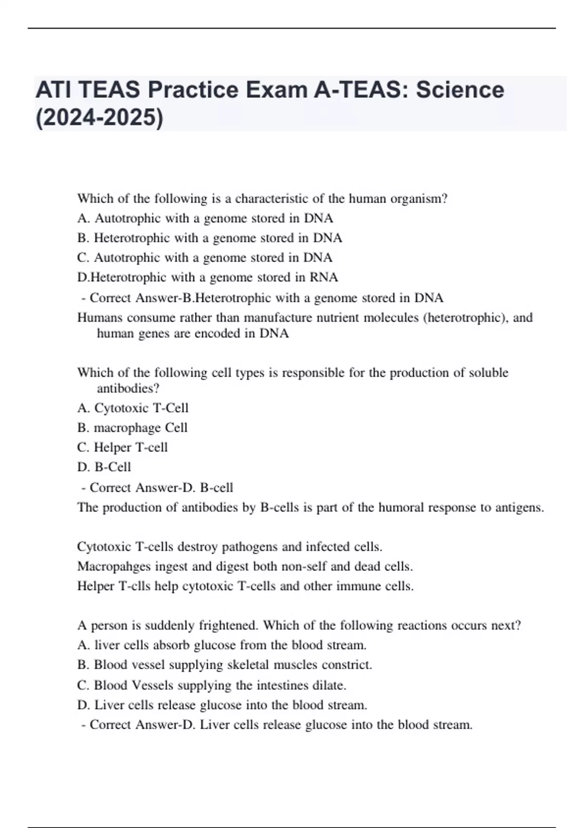 ATI TEAS Practice Exam A-TEAS: Science () - ATI Teas - Stuvia US