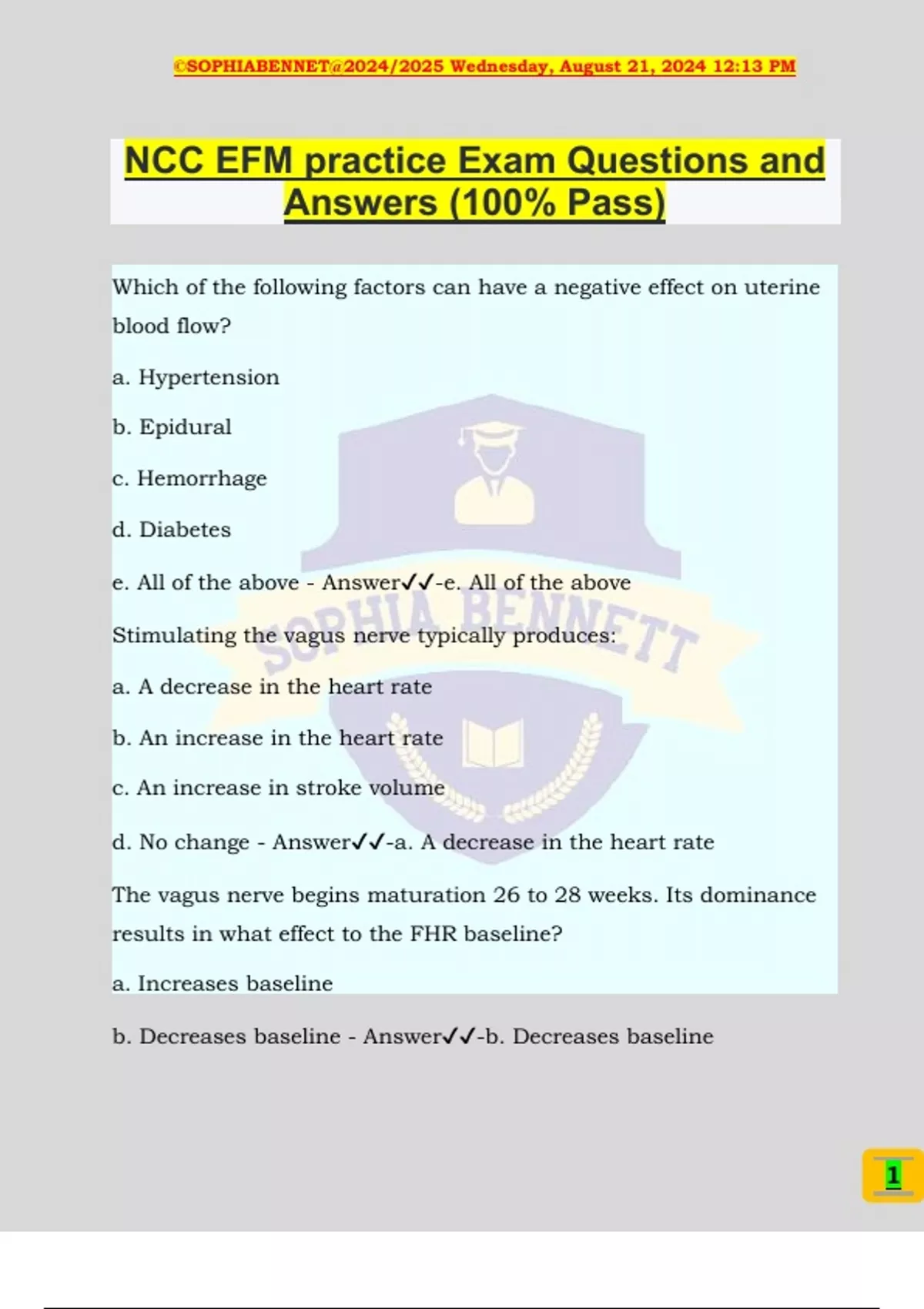 NCC EFM practice Exam Questions and Answers (100% Pass) - NCC - Stuvia US