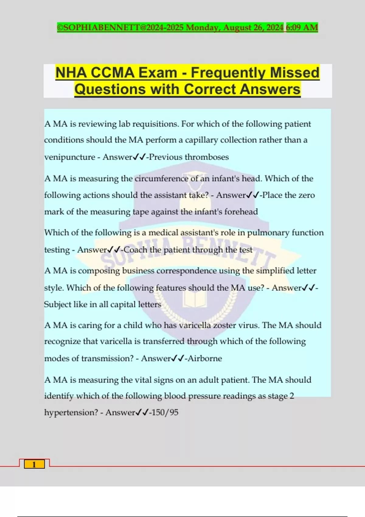 NHA CCMA Exam - Frequently Missed Questions with Correct Answers - NHA ...