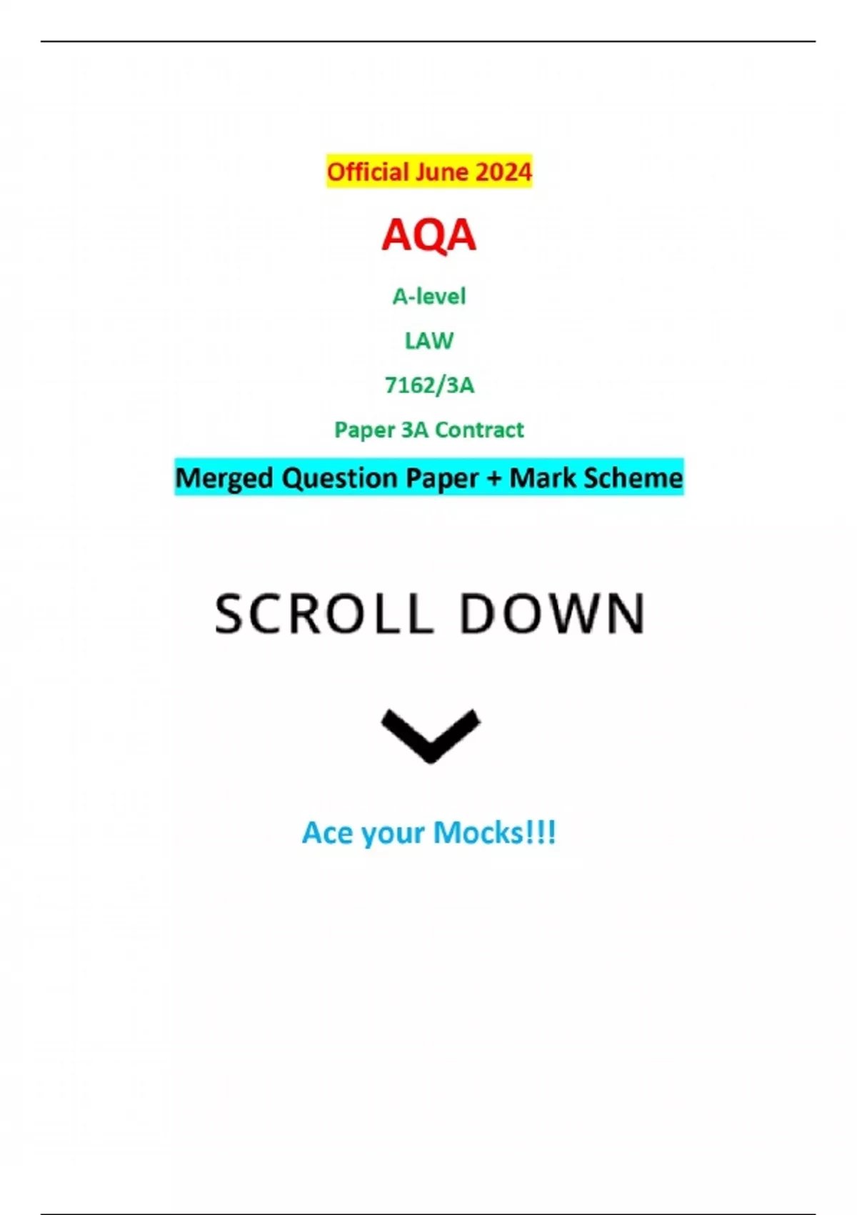 Official June 2024 AQA A-level LAW 7162/3A Paper 3A Contract Merged ...
