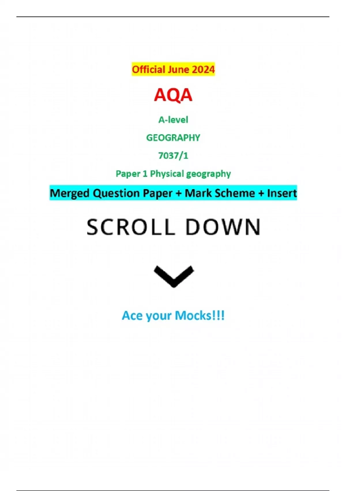 Official June 2024 AQA A-level GEOGRAPHY 7037/1 Paper 1 Physical ...