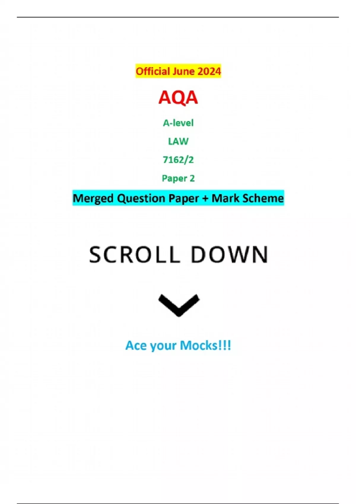 Official June 2024 AQA A-level LAW 7162/2 Paper 2 Merged Question Paper ...