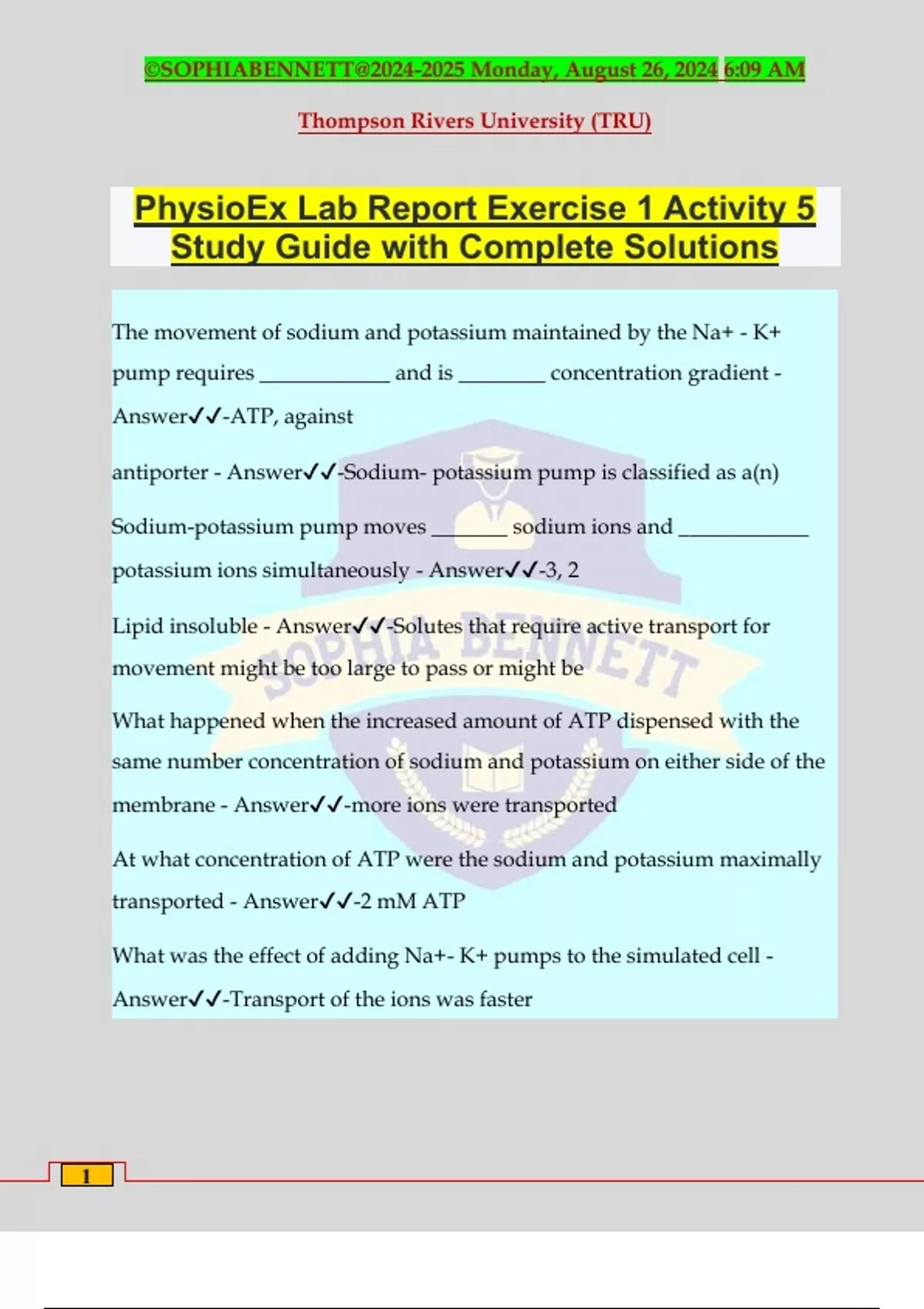 PhysioEx Lab Report Exercise 1 Activity 5 Study Guide with Complete Solutions - PhysioEx - Stuvia US