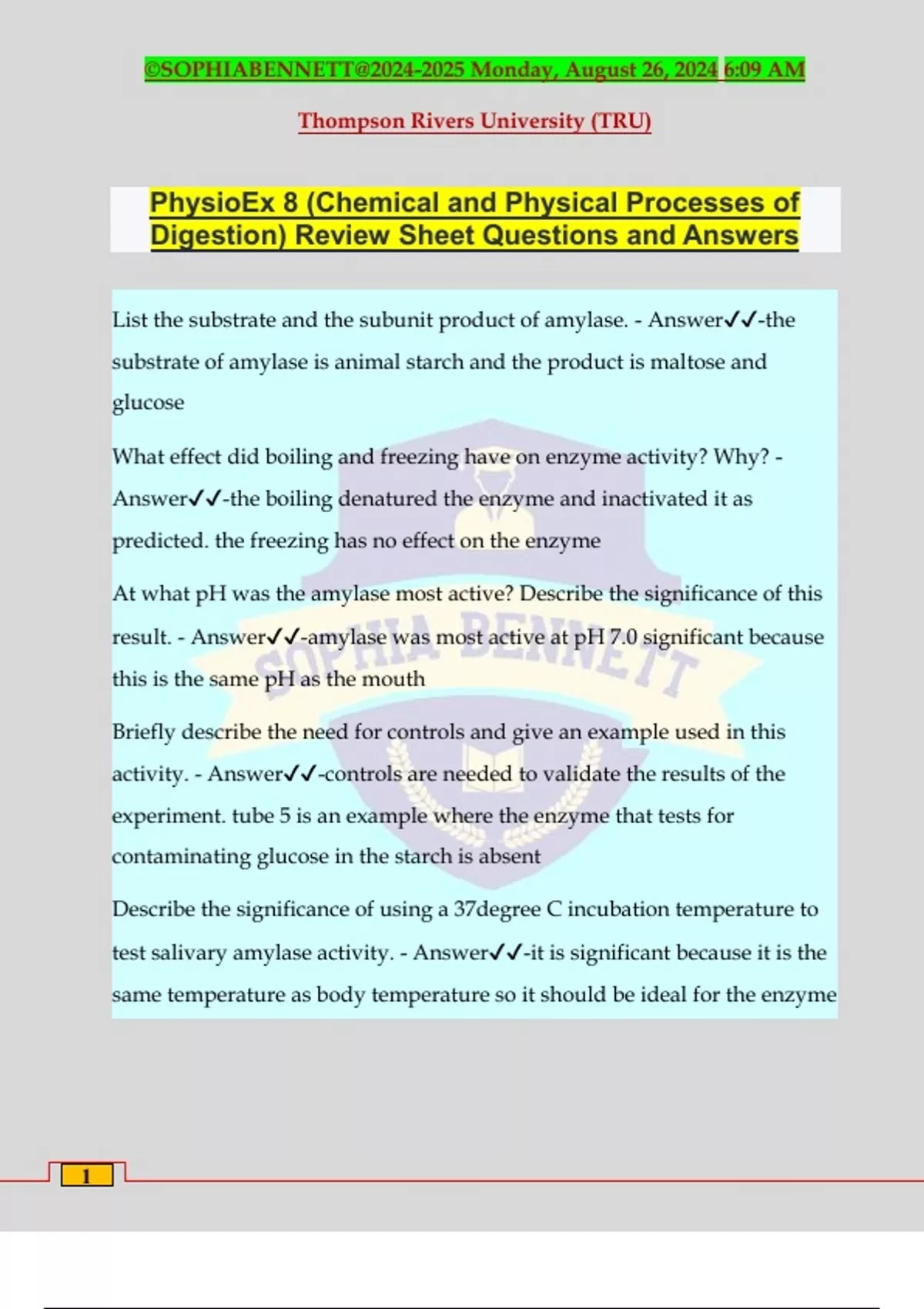 PhysioEx 8 (Chemical and Physical Processes of Digestion) Review Sheet ...